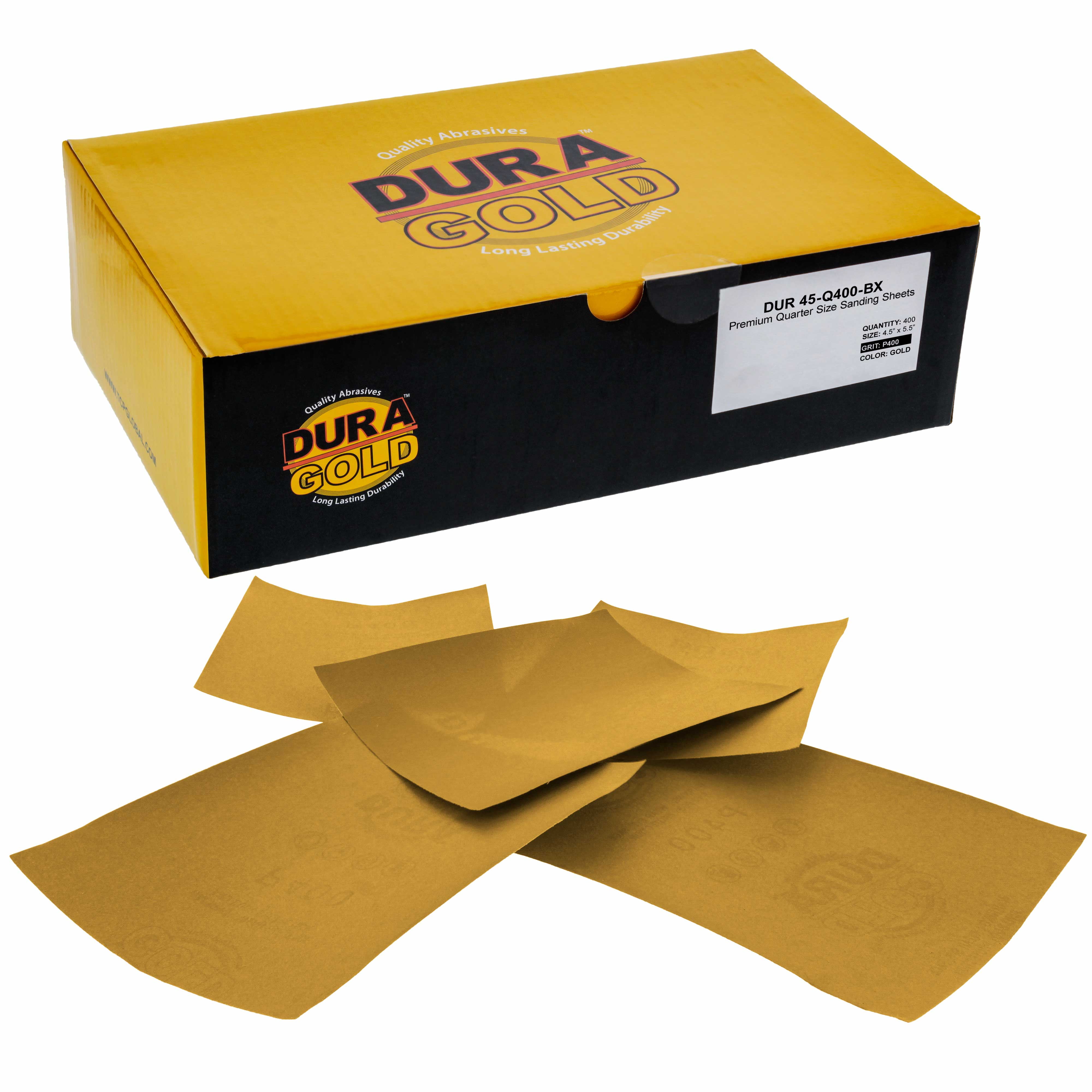Dura-Gold Premium 1/4 Sheet Gold Sandpaper Sheets, 400 Grit (Box of 400 ...