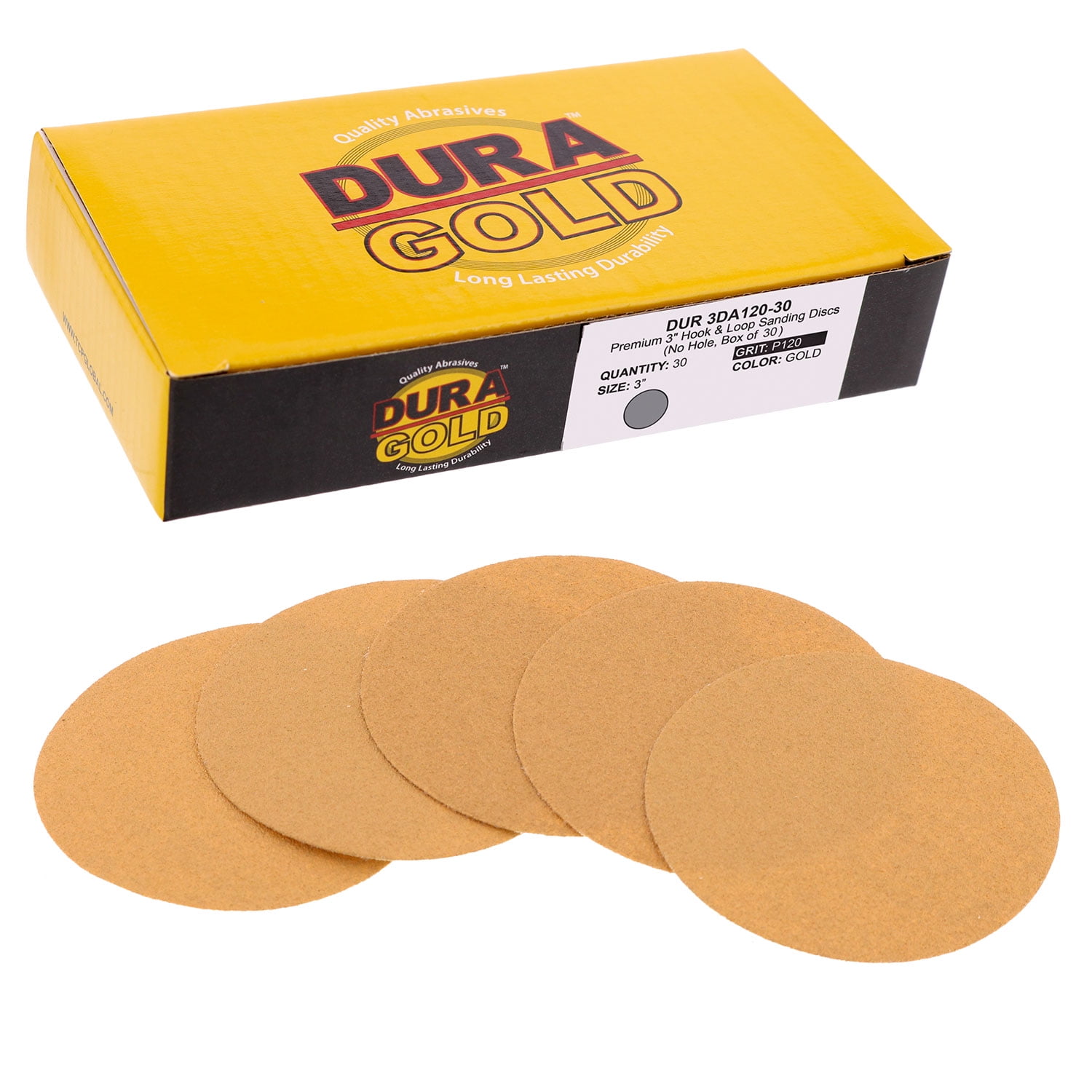 Dura-Gold - Premium - 120 Grit 3" Gold Hook & Loop Sanding Discs for DA ...