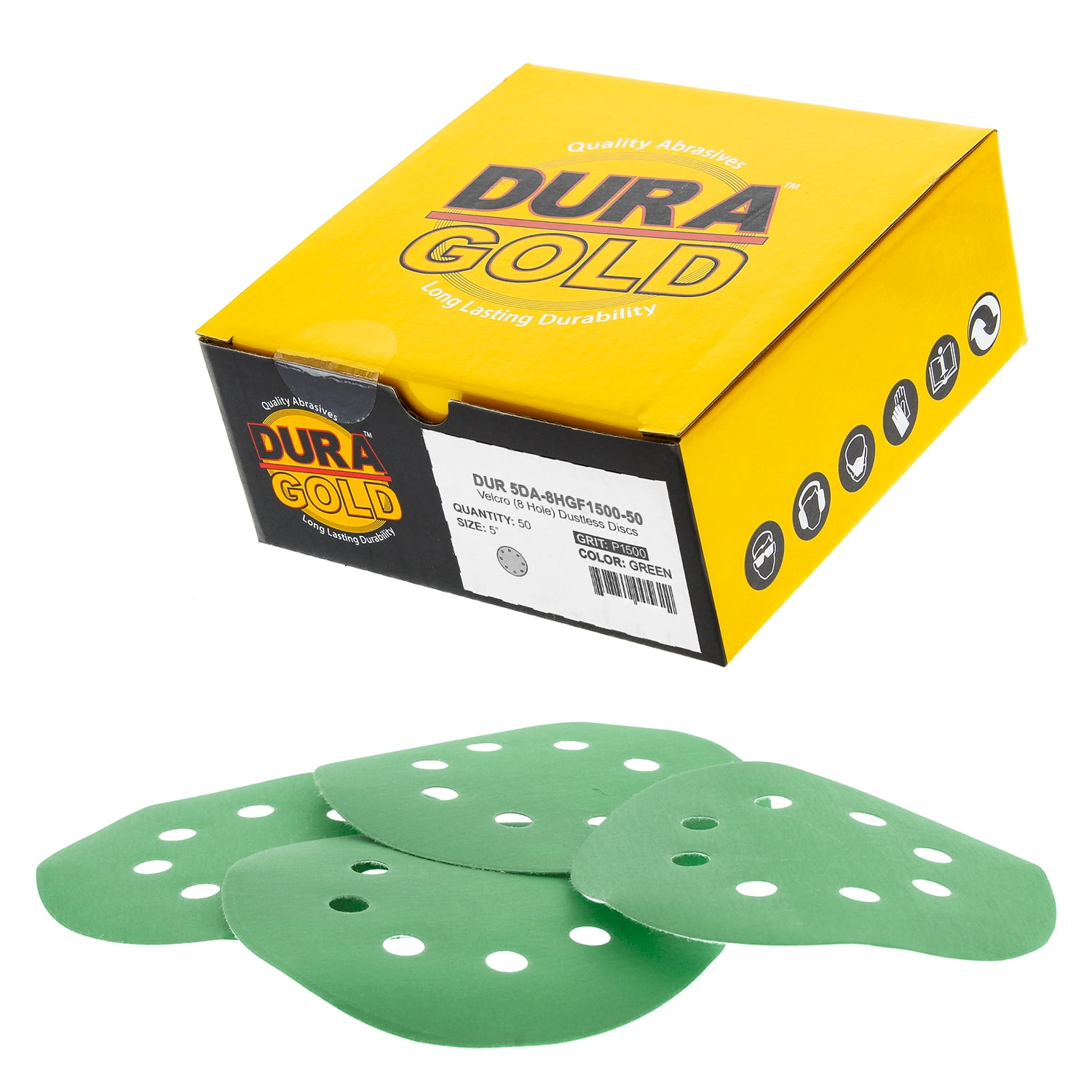 Dura-Gold Premium 1500 Grit 5" Green Film Sandpaper Discs, 8 Hole ...