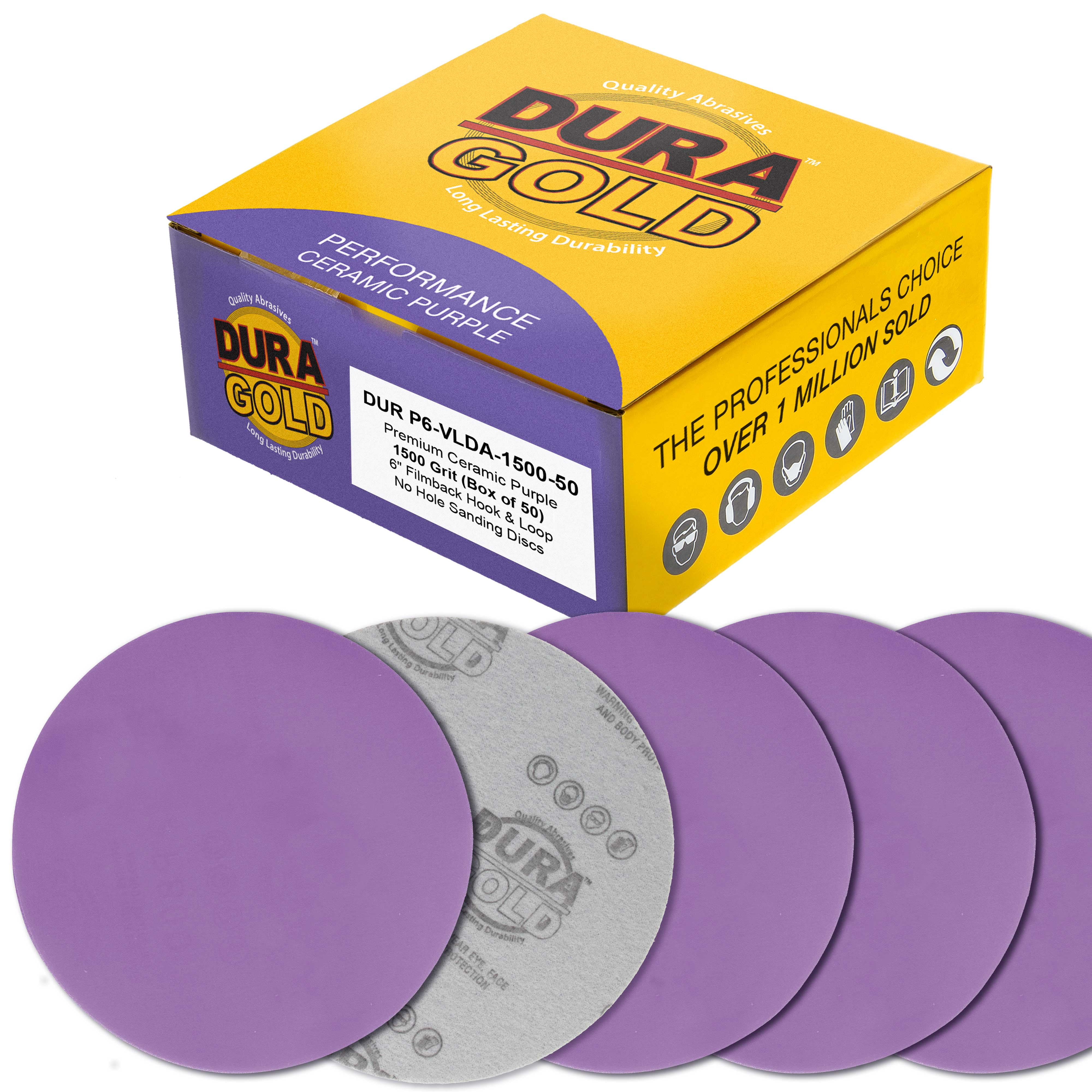 Dura-Gold Premium 1500 Grit 6" Purple Film Ceramic Sanding Discs, Box ...