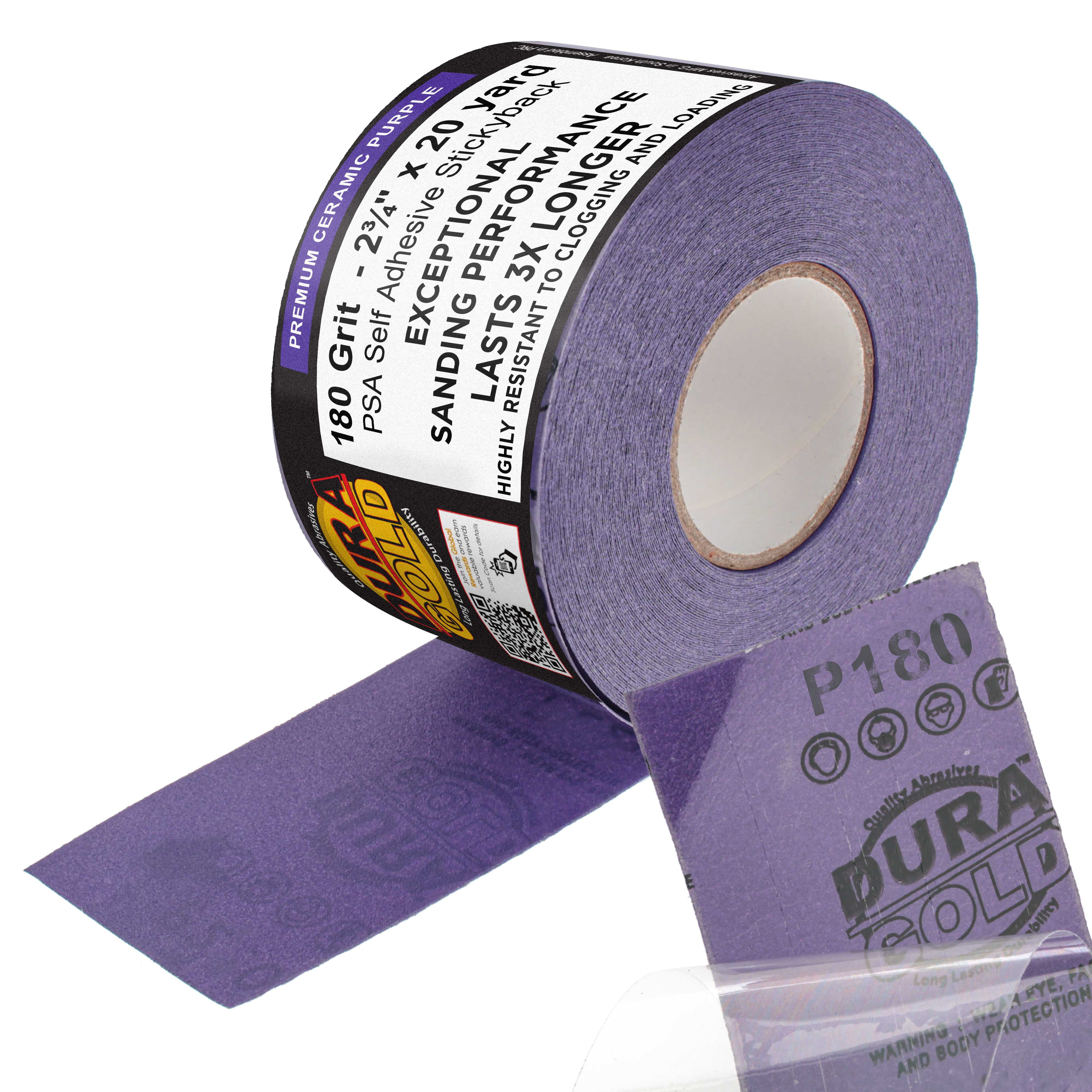 Dura-Gold Premium 180 Grit PSA Purple Film Ceramic Longboard Sandpaper ...