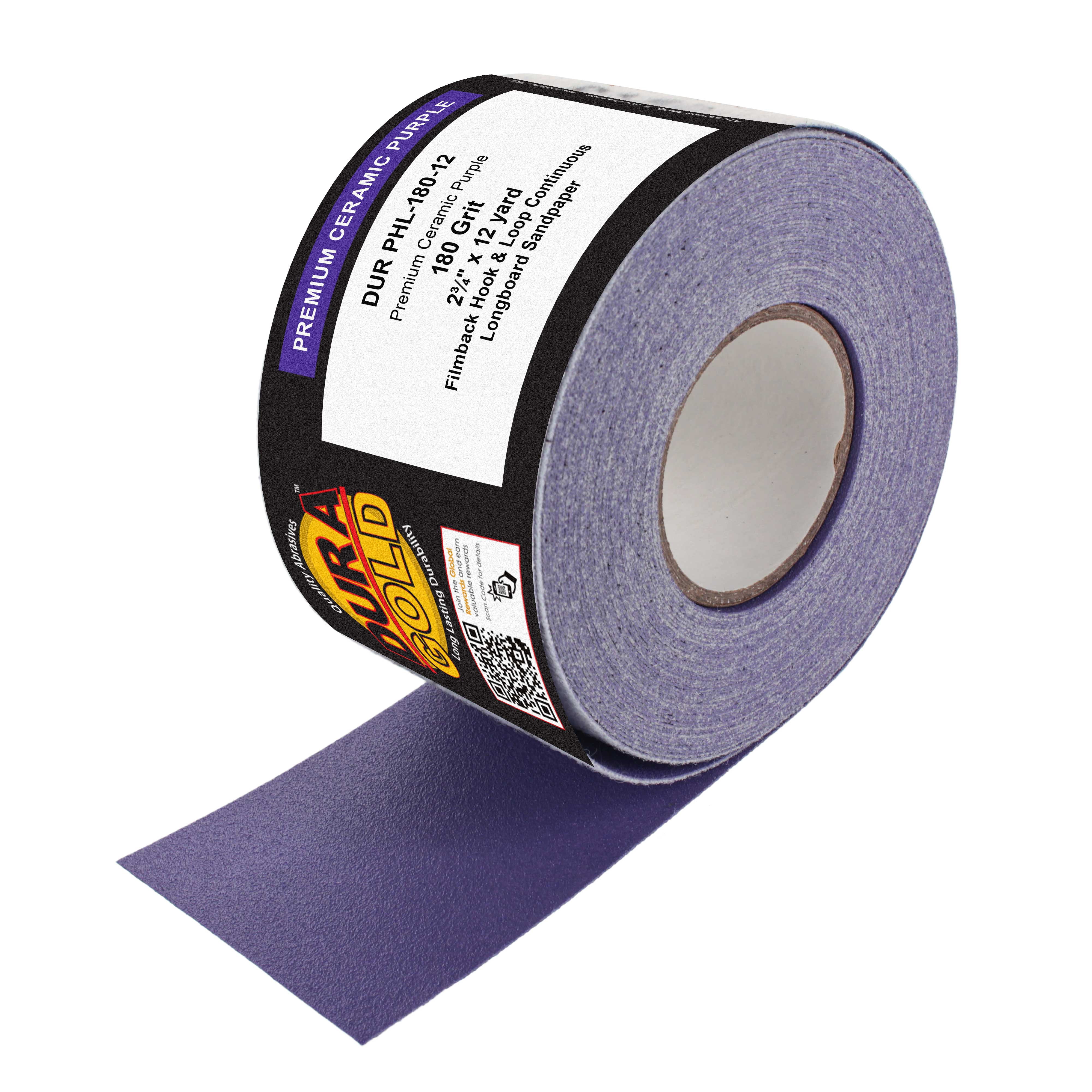 Dura-Gold Premium 180 Grit Purple Film Ceramic Longboard Sandpaper, 2-3 ...