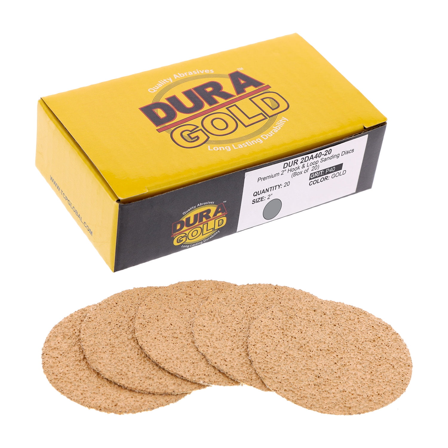 Dura-Gold Premium 2" Gold Hook & Loop Sanding Discs - 40 Grit (Box of ...