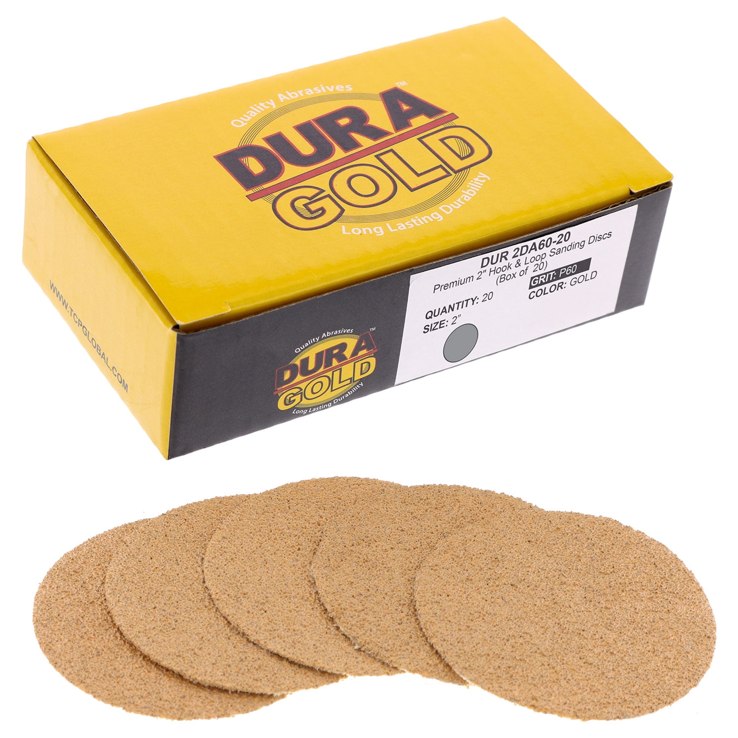 Dura-Gold Premium 2" Gold Hook & Loop Sanding Discs - 60 Grit (Box of ...