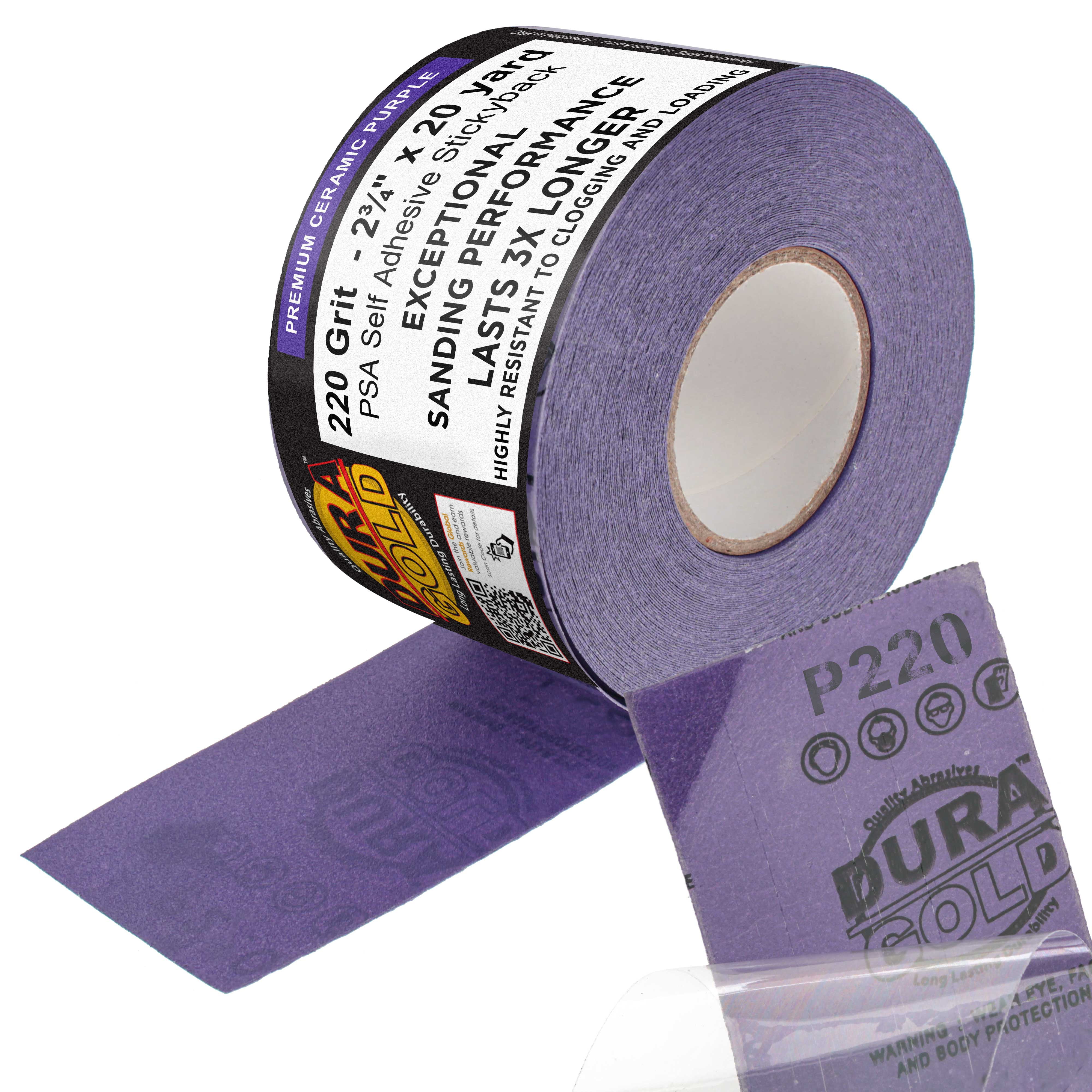 Dura-Gold Premium 220 Grit PSA Purple Film Ceramic Longboard Sandpaper ...