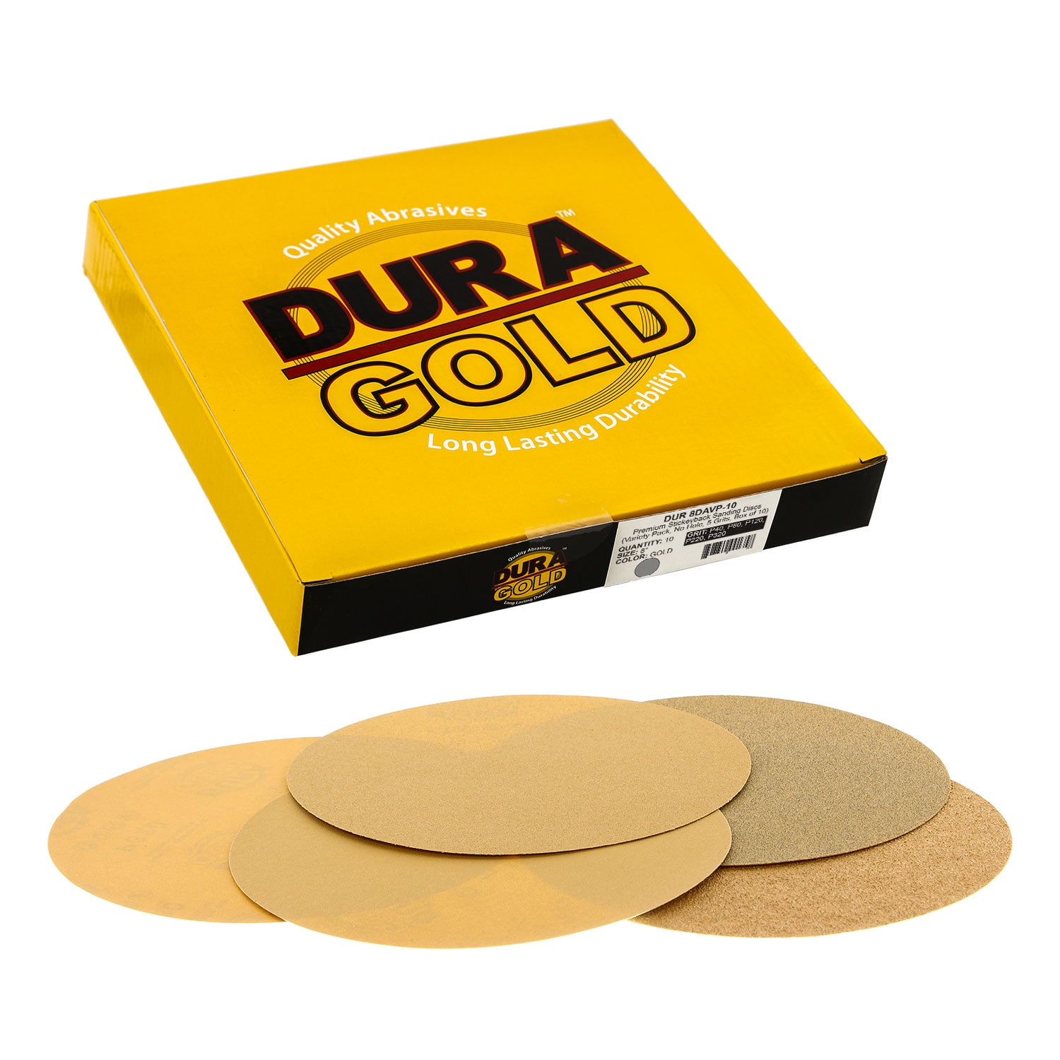 Dura-Gold Premium 40, 80, 120, 220, 320 Grit 8" Gold PSA Sanding Discs ...