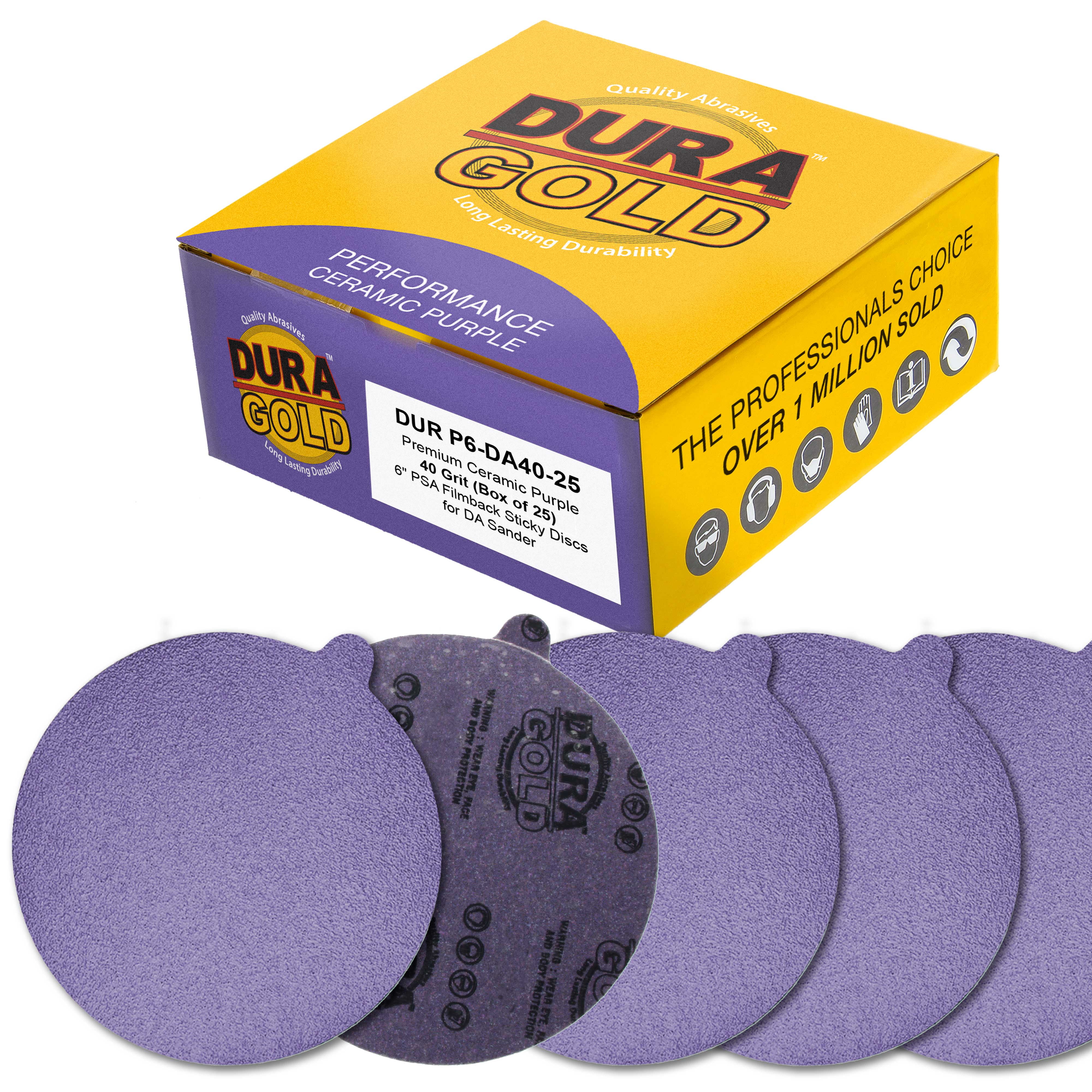 Dura-Gold Premium 40 Grit 6" PSA Purple Film Ceramic Sanding Discs, Box ...