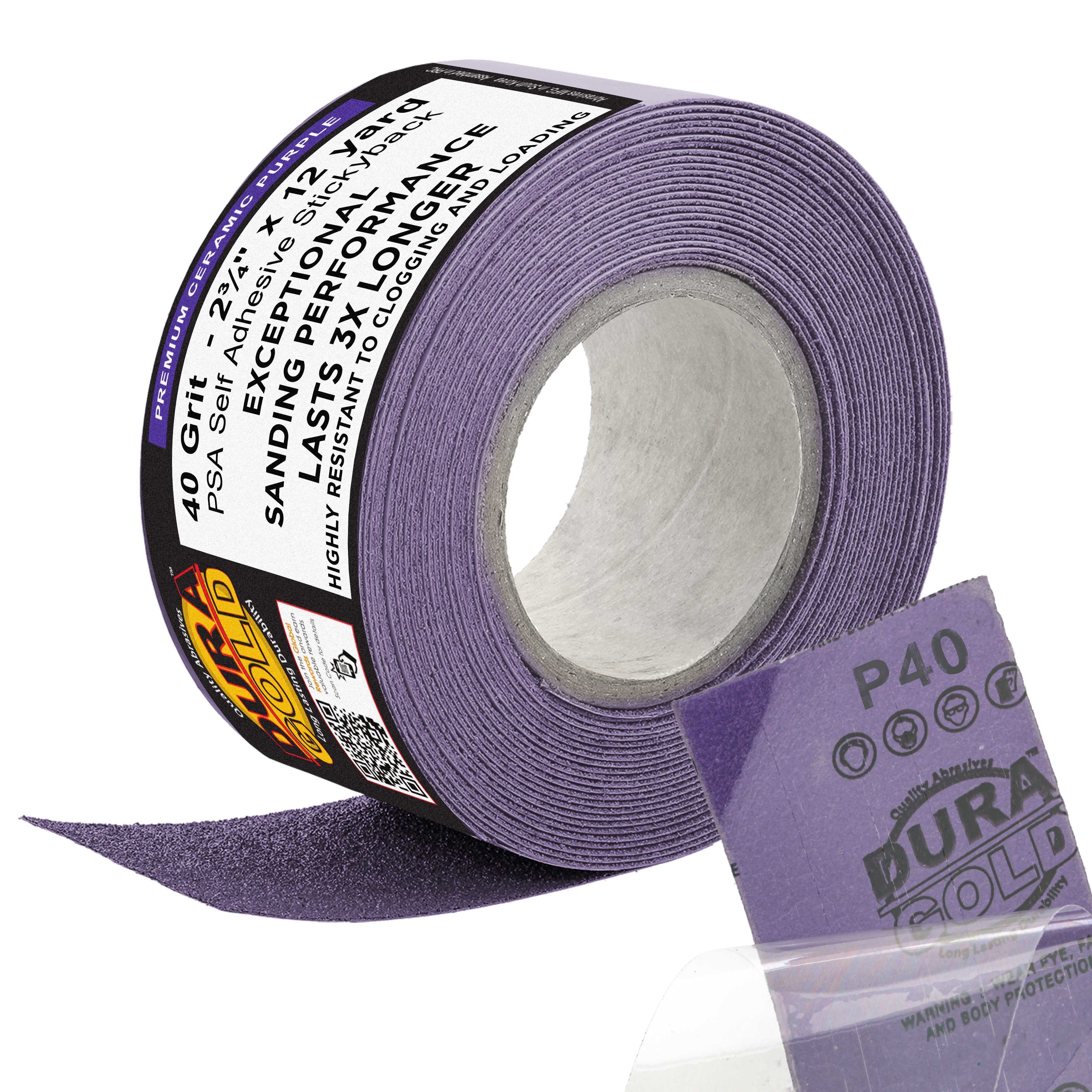 Dura-Gold Premium 40 Grit PSA Purple Film Ceramic Longboard Sandpaper ...