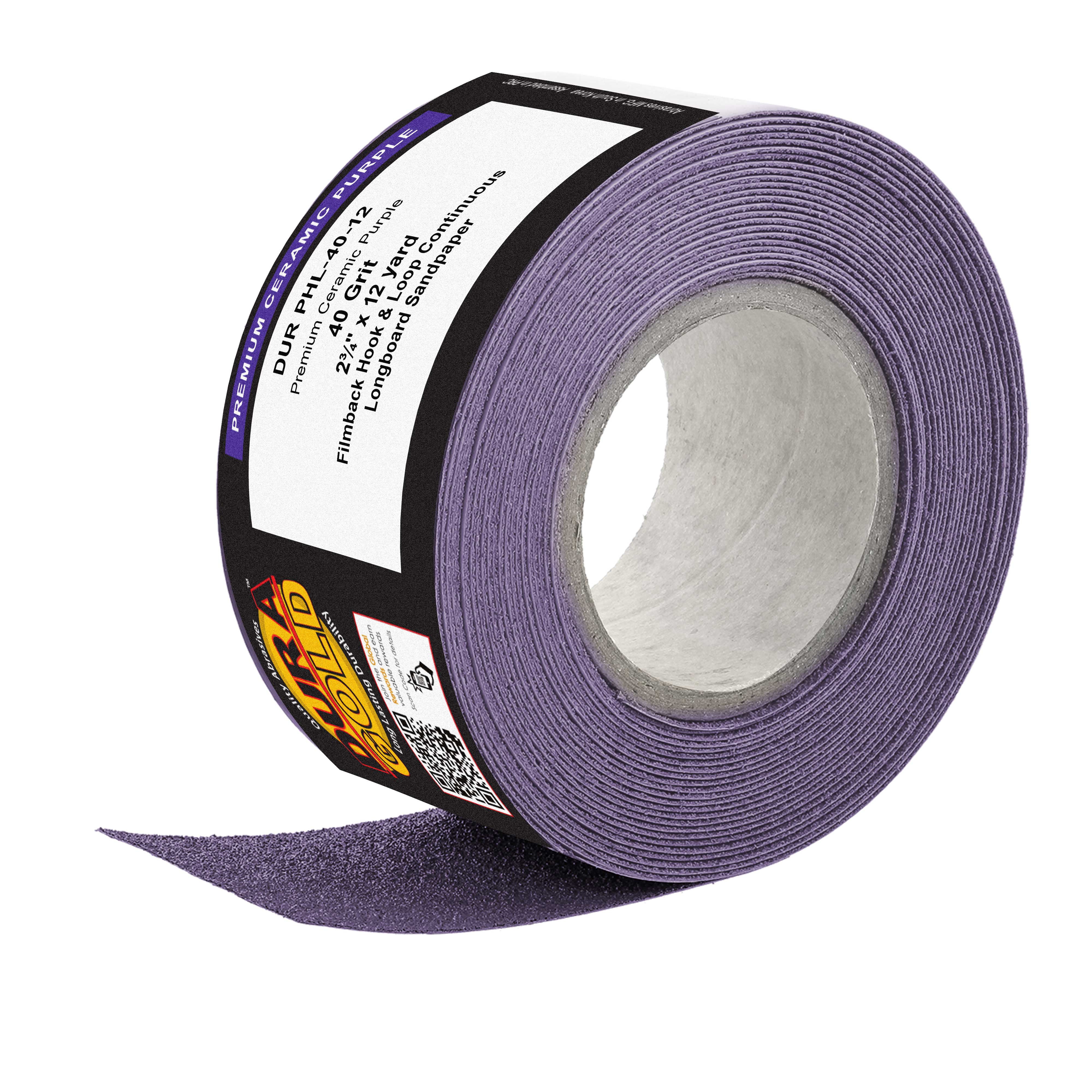 Dura-Gold Premium 40 Grit Purple Film Ceramic Longboard Sandpaper, 2-3/ ...