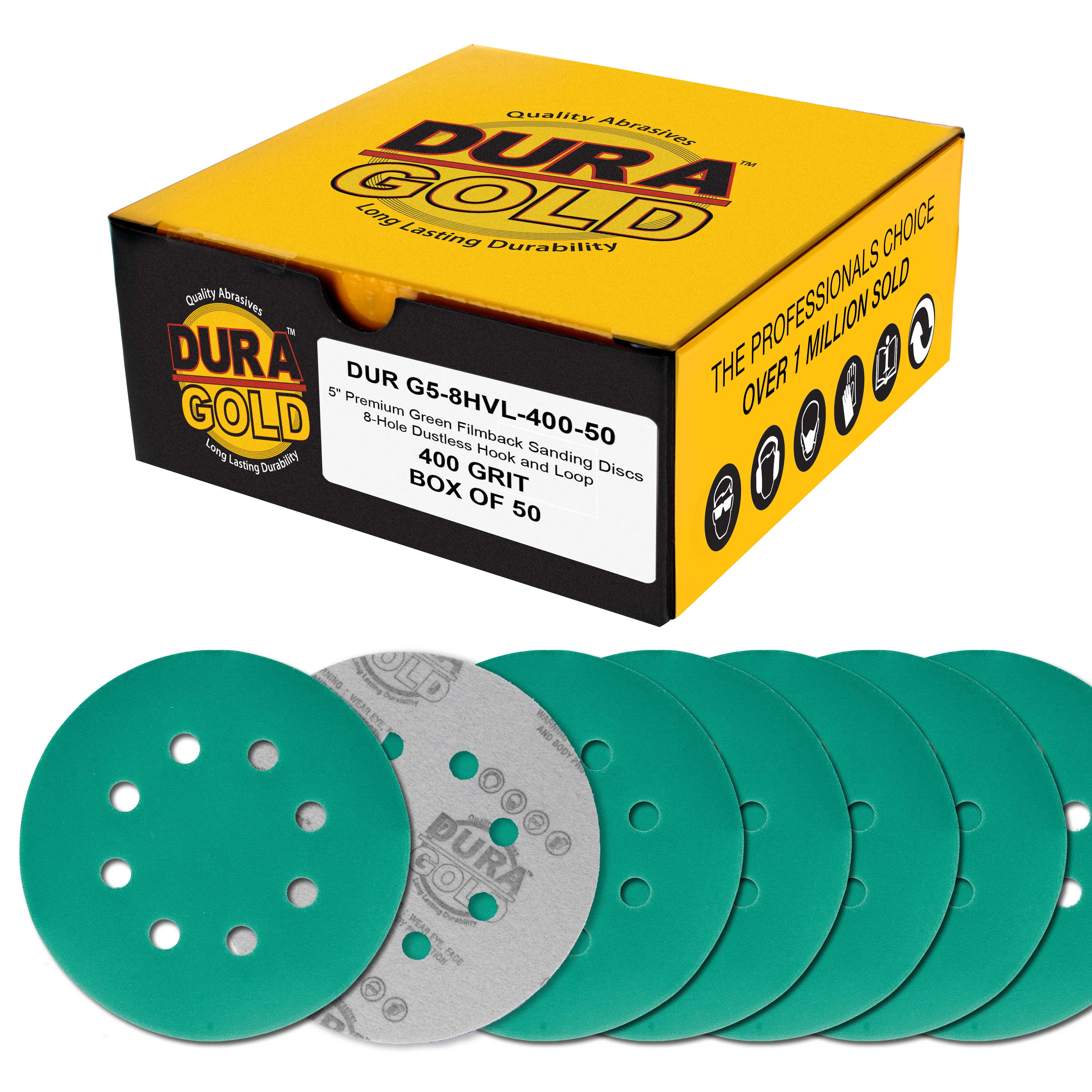 Dura-Gold Premium 400 Grit 5" Green Film Sanding Discs, 8-Hole Pattern ...