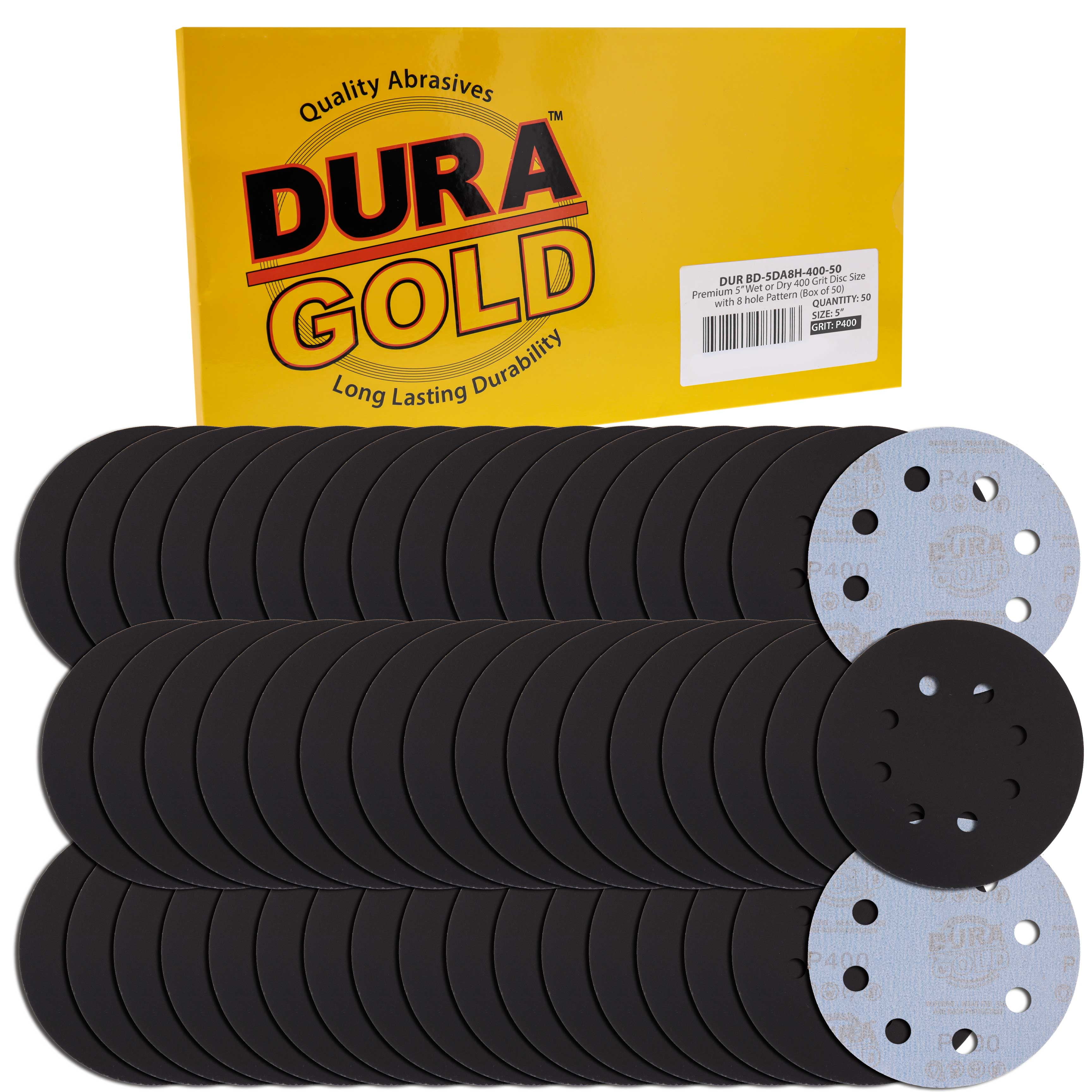 Dura-Gold Premium 5" 8-Hole Wet or Dry Sanding Discs - 400 Grit, Box of ...