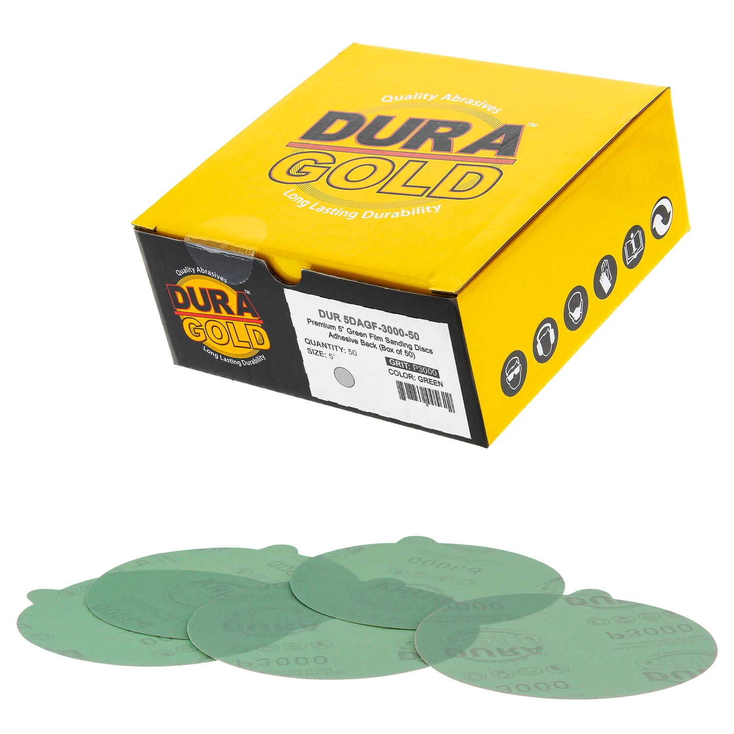 Dura-Gold Premium 5" Green Film PSA Sanding Discs - 3000 Grit (Box of ...