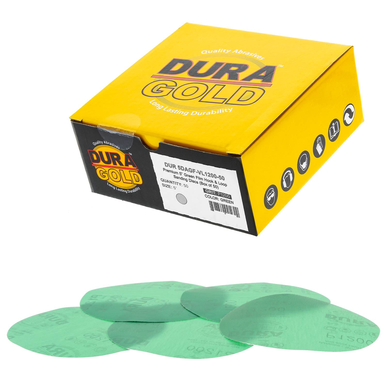 Dura-Gold Premium 5" Green Film Sanding Discs - 1200 Grit (Box of 50 ...