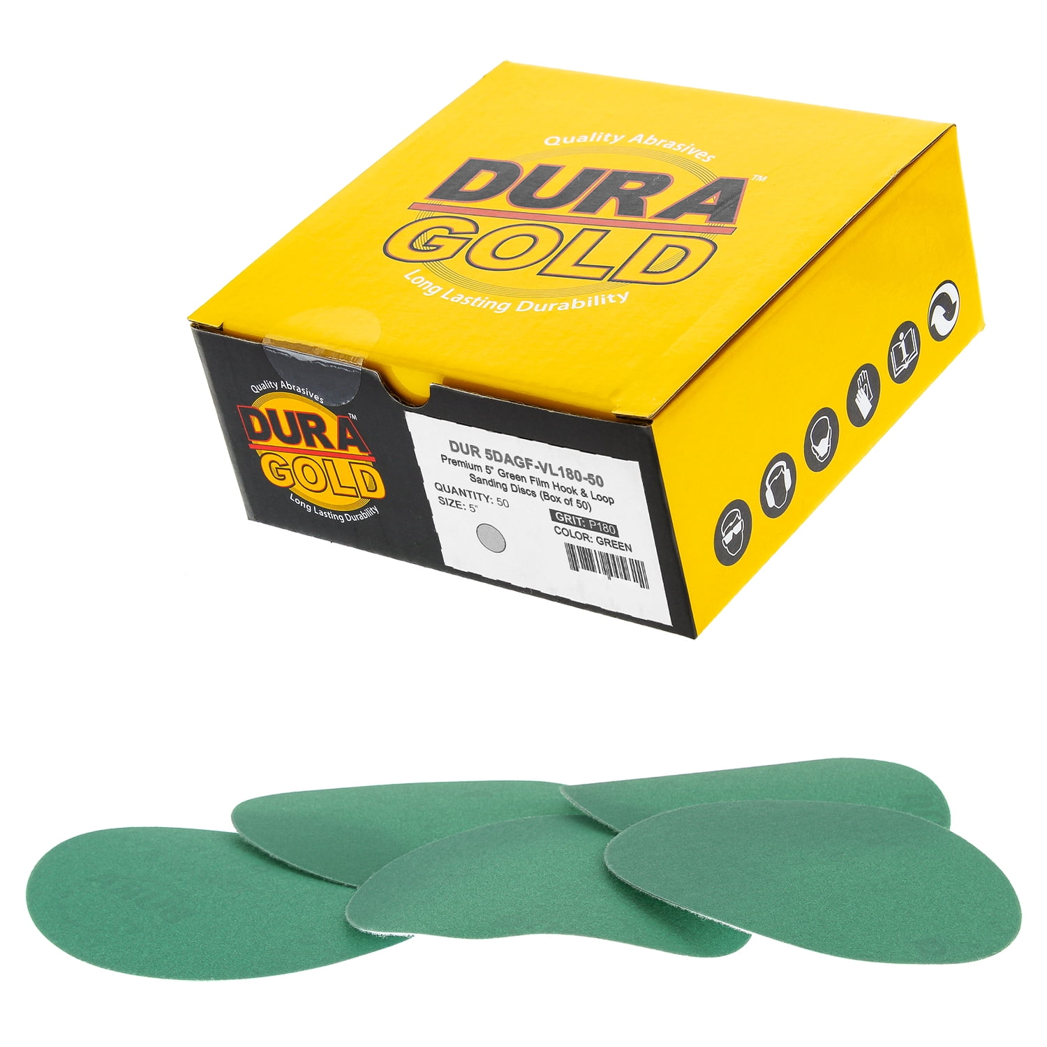 Dura-Gold Premium 5" Green Film Sanding Discs - 180 Grit (Box of 50 ...