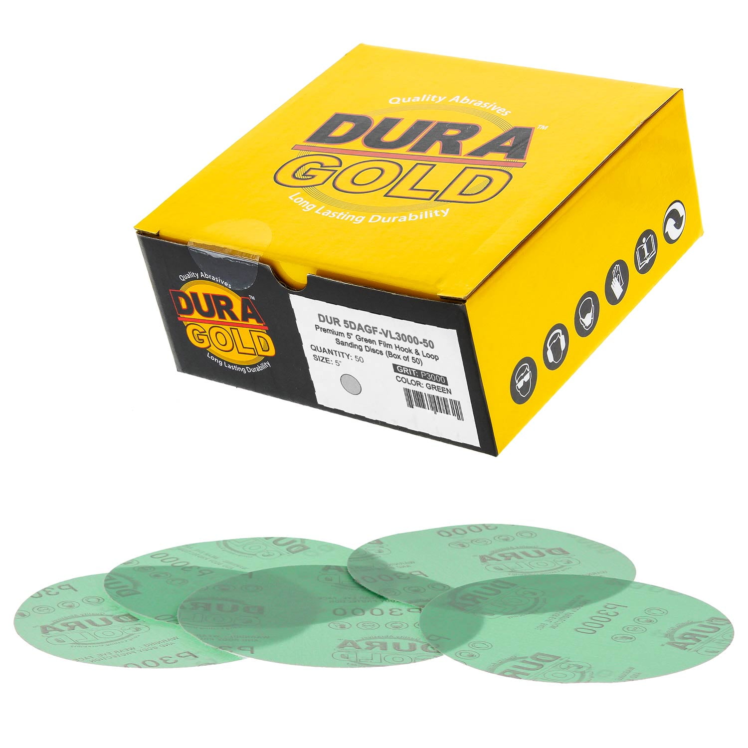 Dura-Gold Premium 5" Green Film Sanding Discs - 3000 Grit (Box of 50 ...