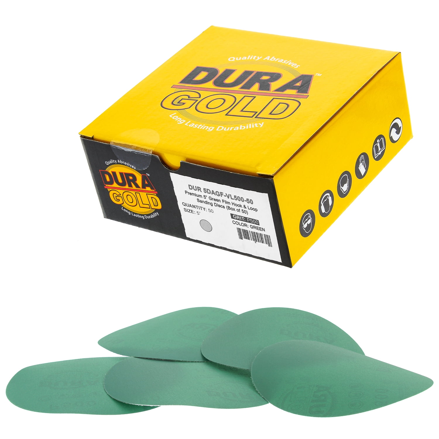Dura-Gold Premium 5" Green Film Sanding Discs - 500 Grit (Box of 50 ...