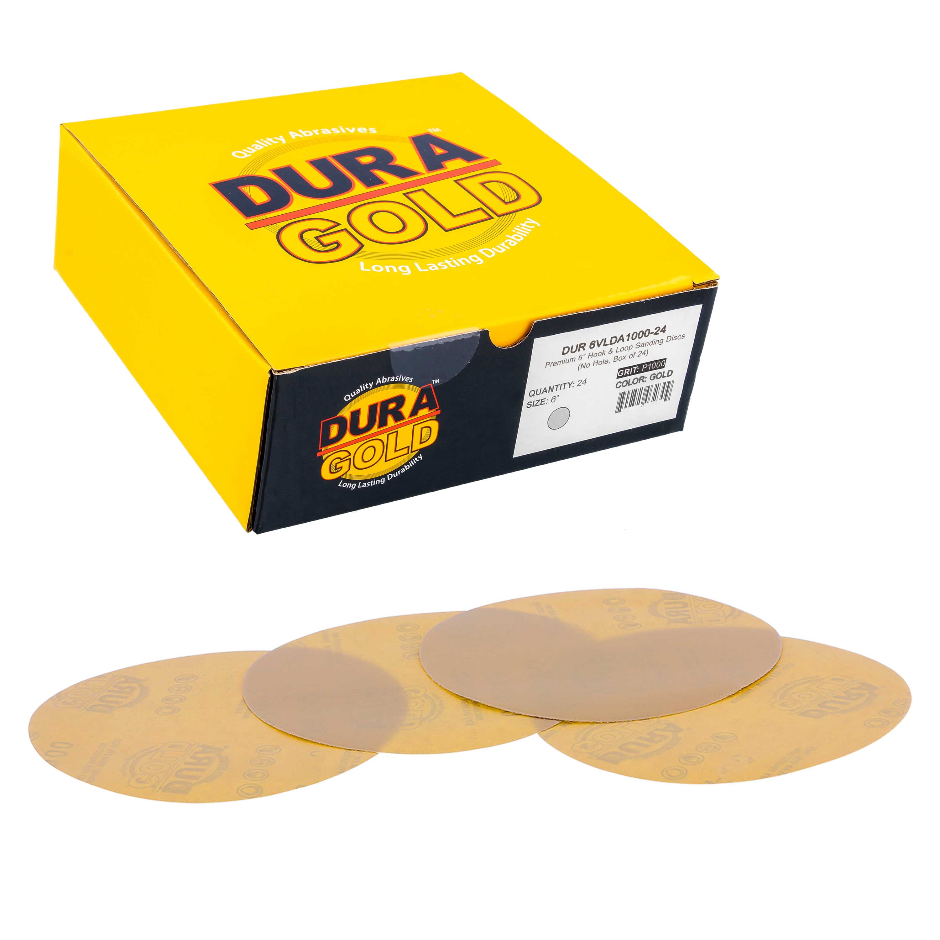 Dura-Gold Premium 6" Gold Sanding Discs - 1000 Grit (Box of 24) - Hook ...
