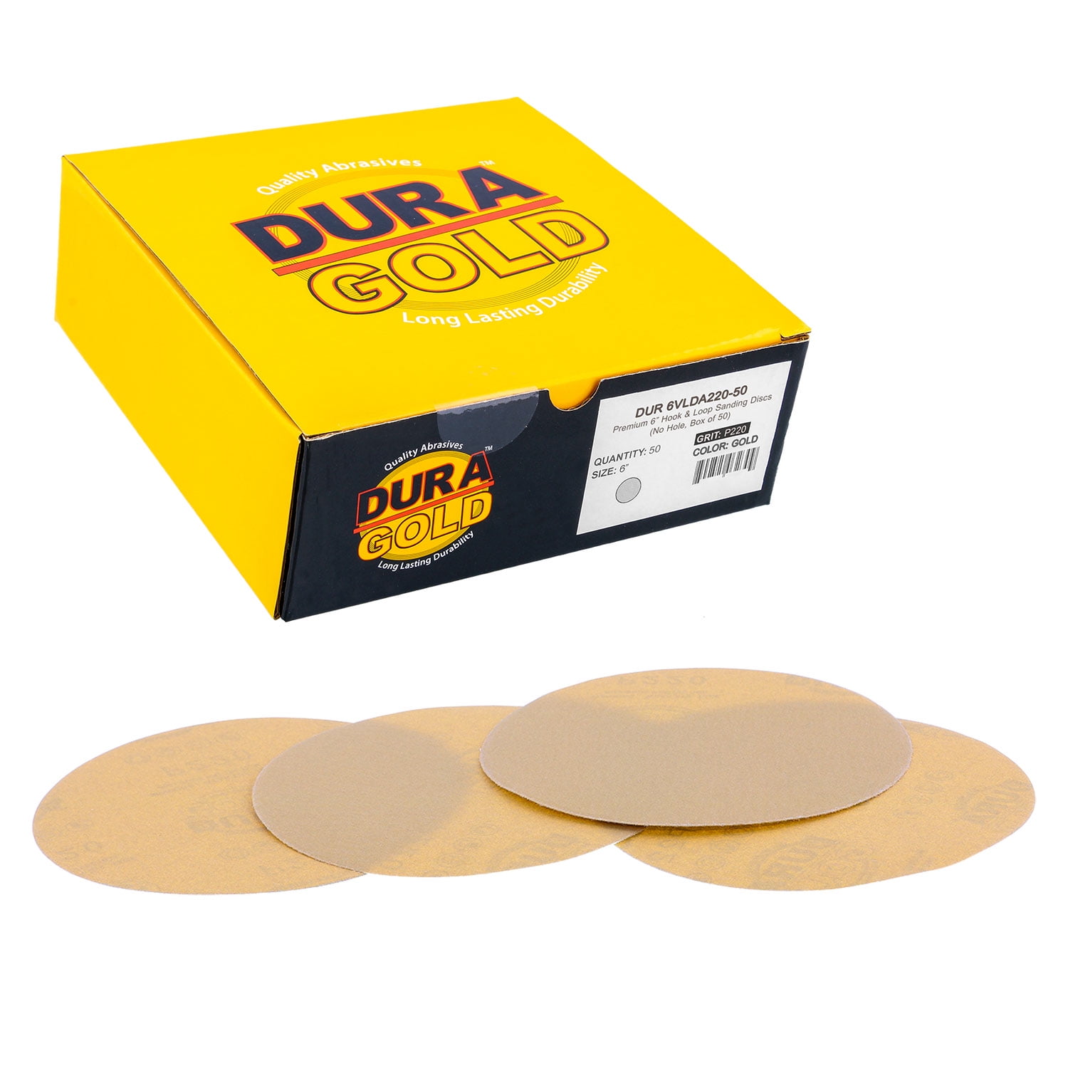 Dura-Gold Premium 6" Gold Sanding Discs - 220 Grit (Box of 50) - Hook ...