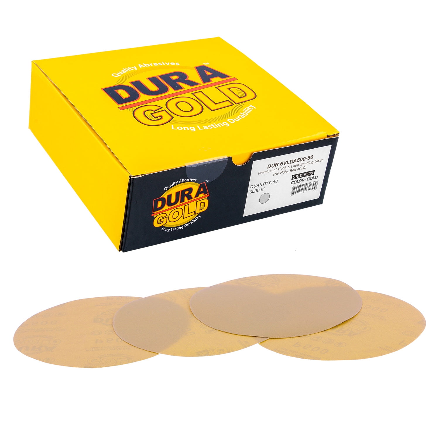 Dura-Gold Premium 6" Gold Sanding Discs - 500 Grit (Box of 50) - Hook ...