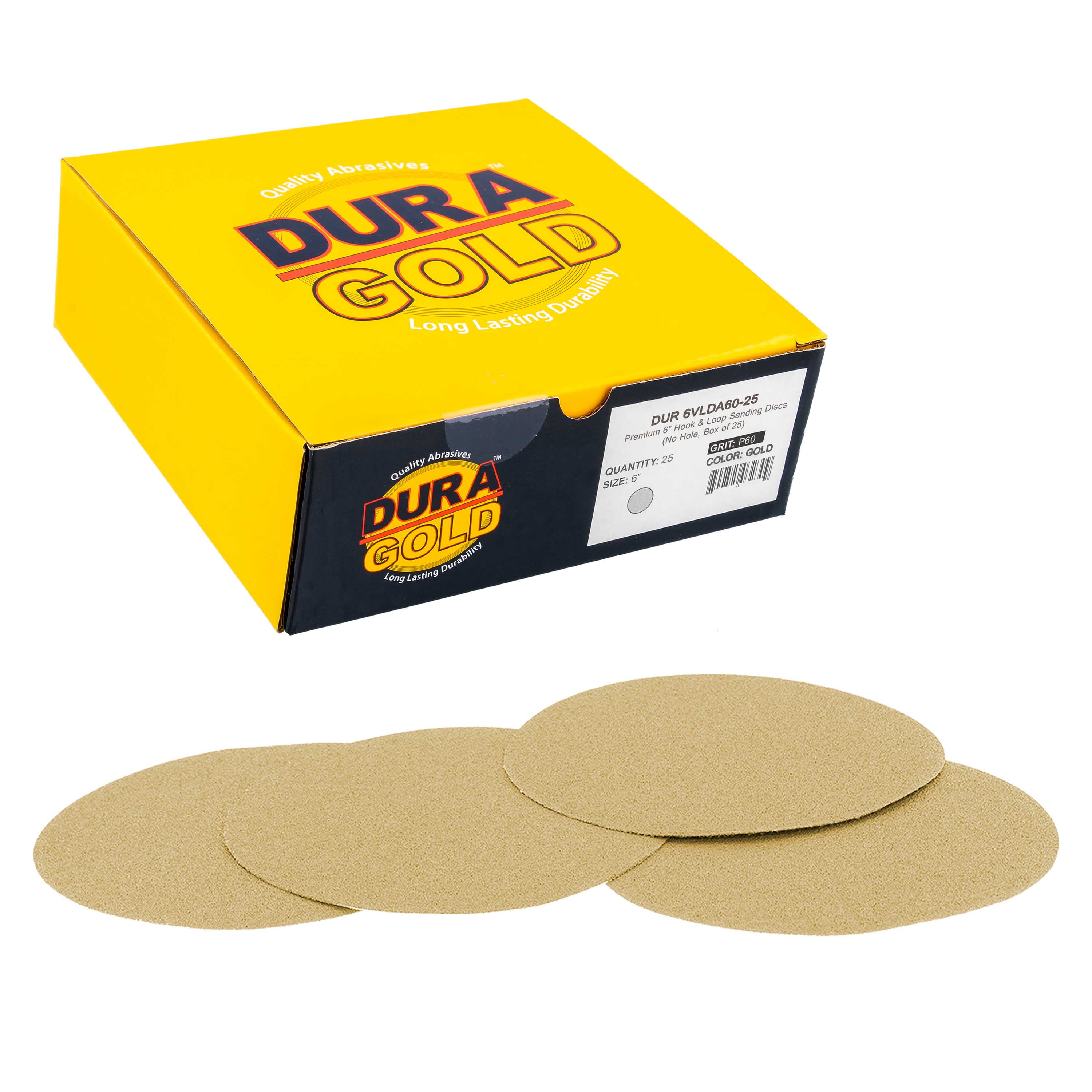 Dura-Gold Premium 6" Gold Sanding Discs - 60 Grit (Box of 25) - Hook ...