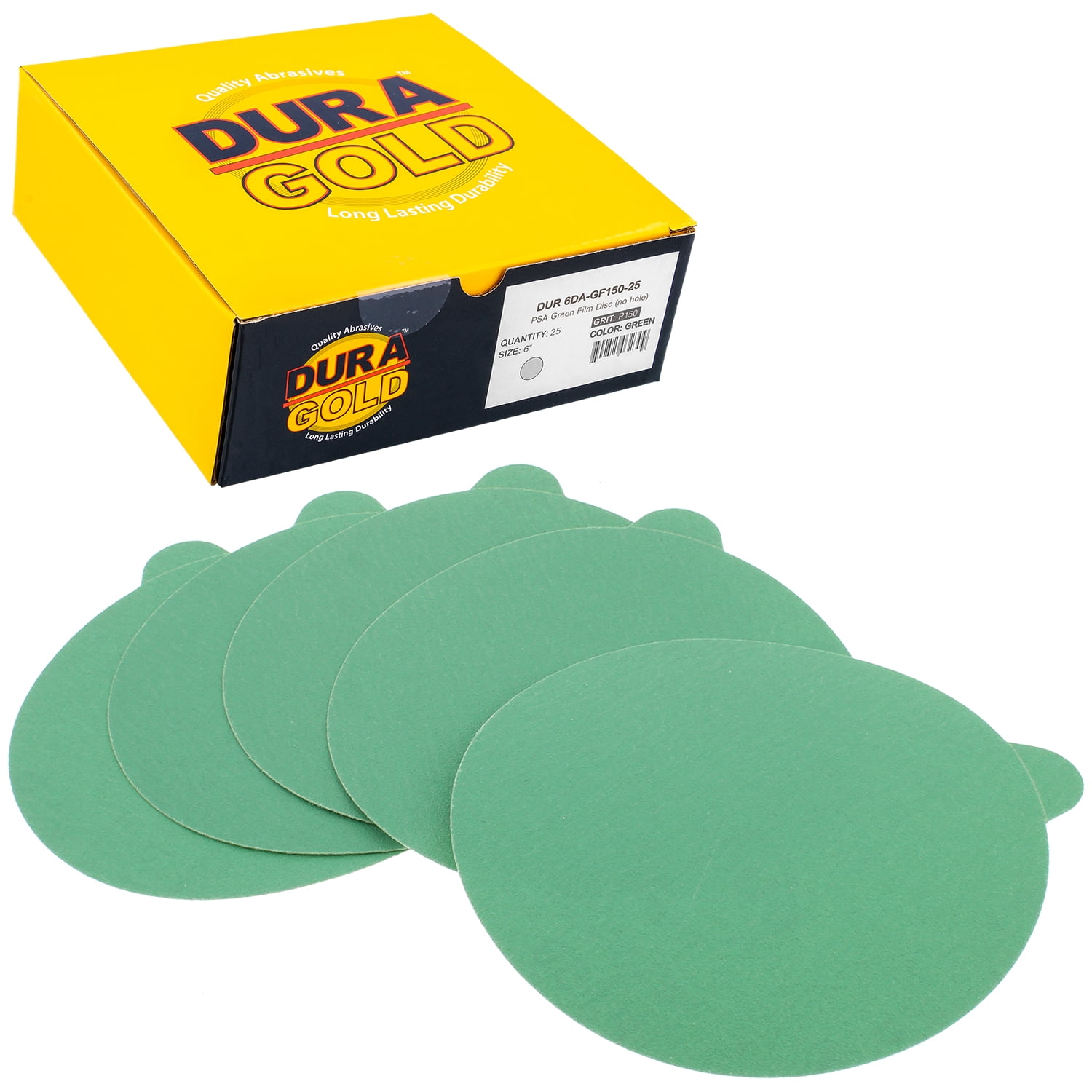Dura-Gold Premium 6" Green Film PSA Sanding Discs - 150 Grit (Box of 25 ...