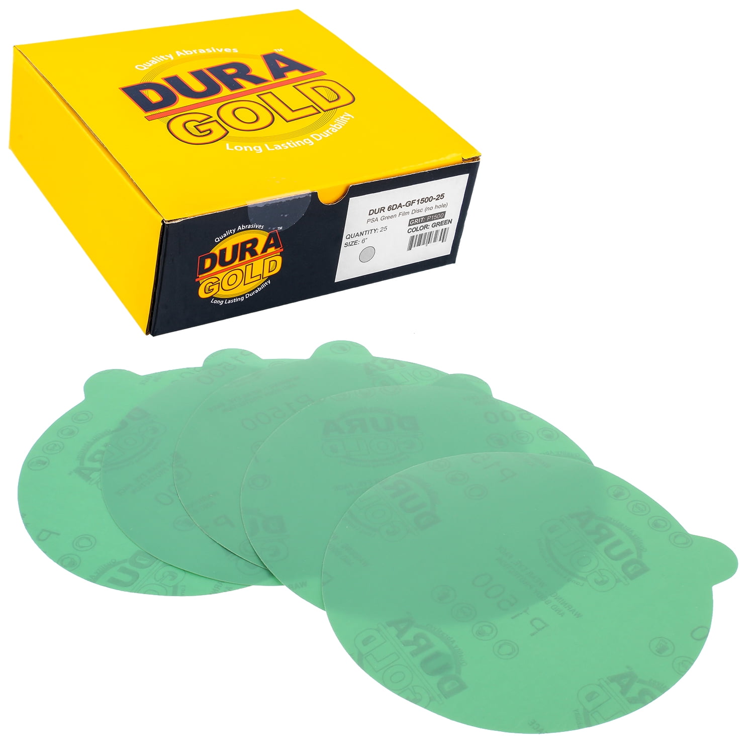 Dura-Gold Premium 6" Green Film PSA Sanding Discs - 1500 Grit (Box of ...