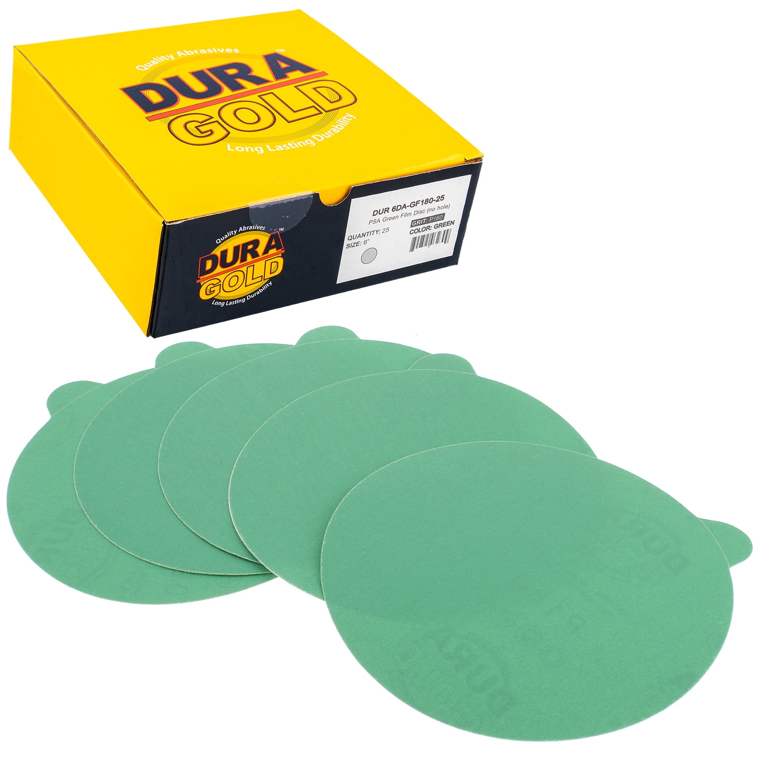 Dura-Gold Premium 6" Green Film PSA Sanding Discs - 180 Grit (Box of 25 ...