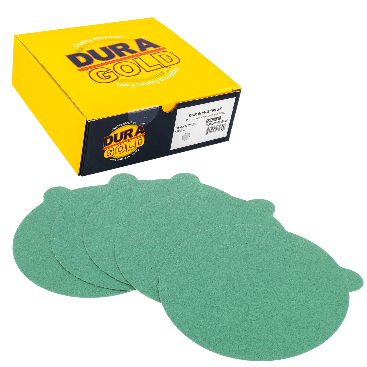 Dura-Gold Premium 6" Green Film PSA Sanding Discs - 80 Grit (Box of 25 ...