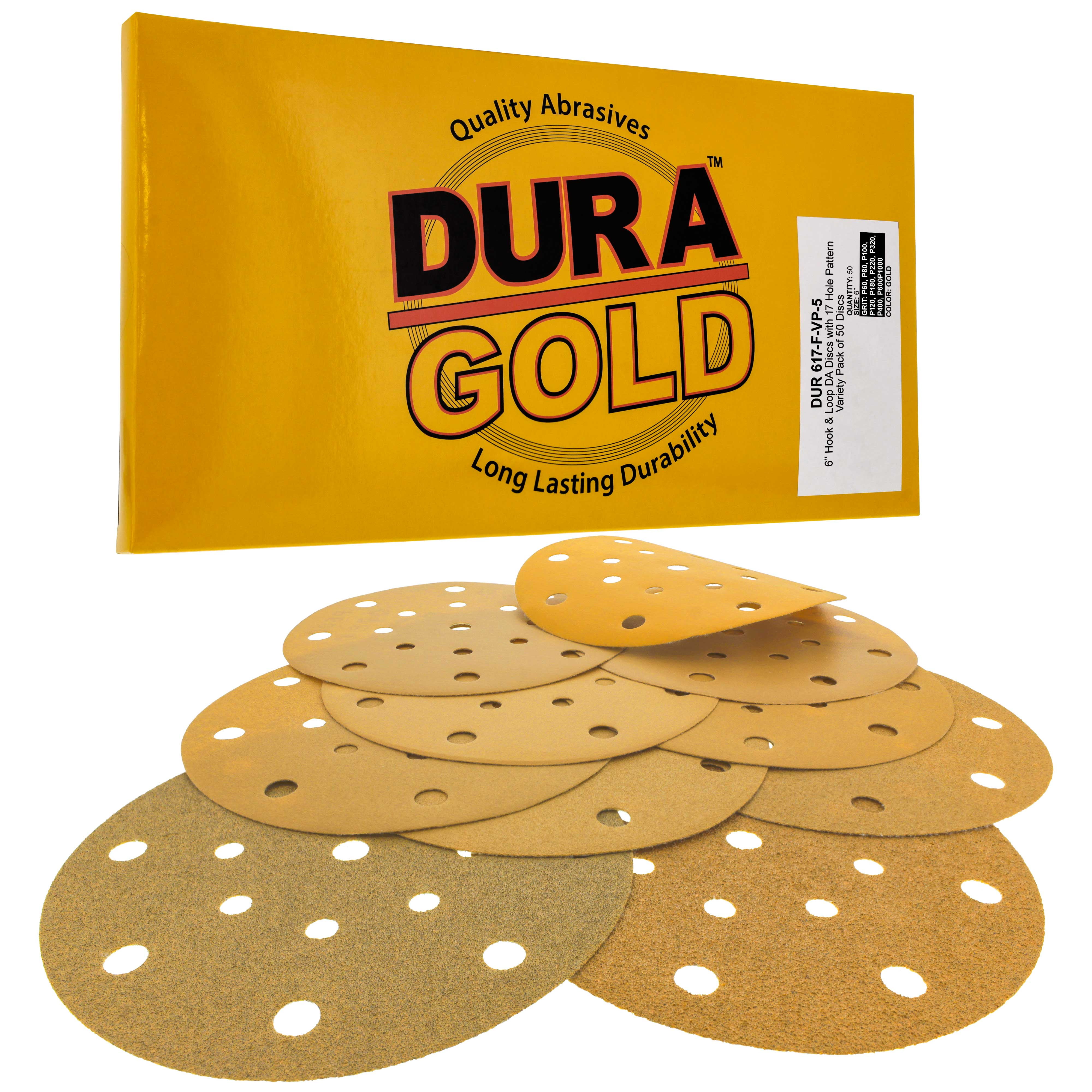 Dura-Gold Premium 60, 80, 100,120,180,220,320,400,600,1000 Grit 6" Gold ...