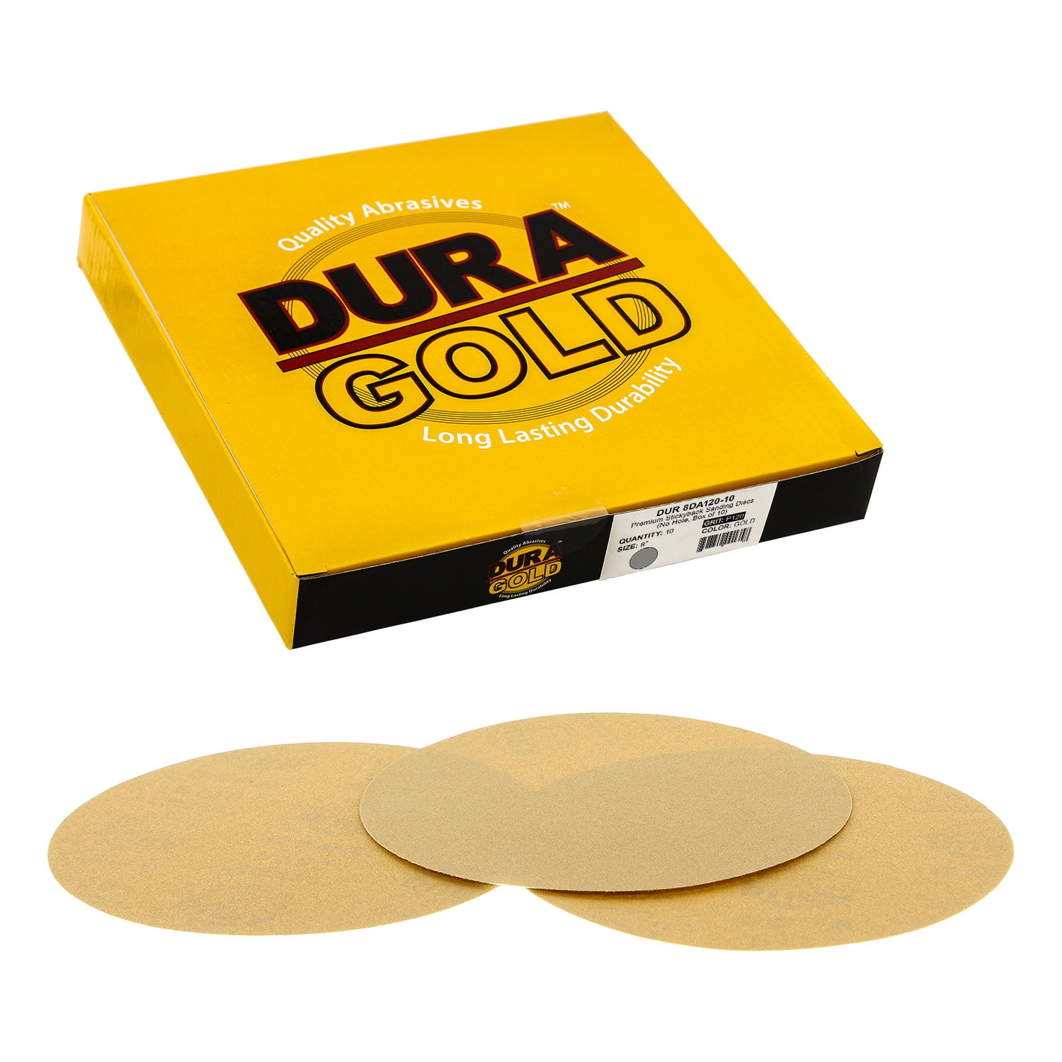Dura-Gold Premium 8" Gold PSA Sanding Discs, 120 Grit (Box of 10) - Self Adhesive Stickyback ...