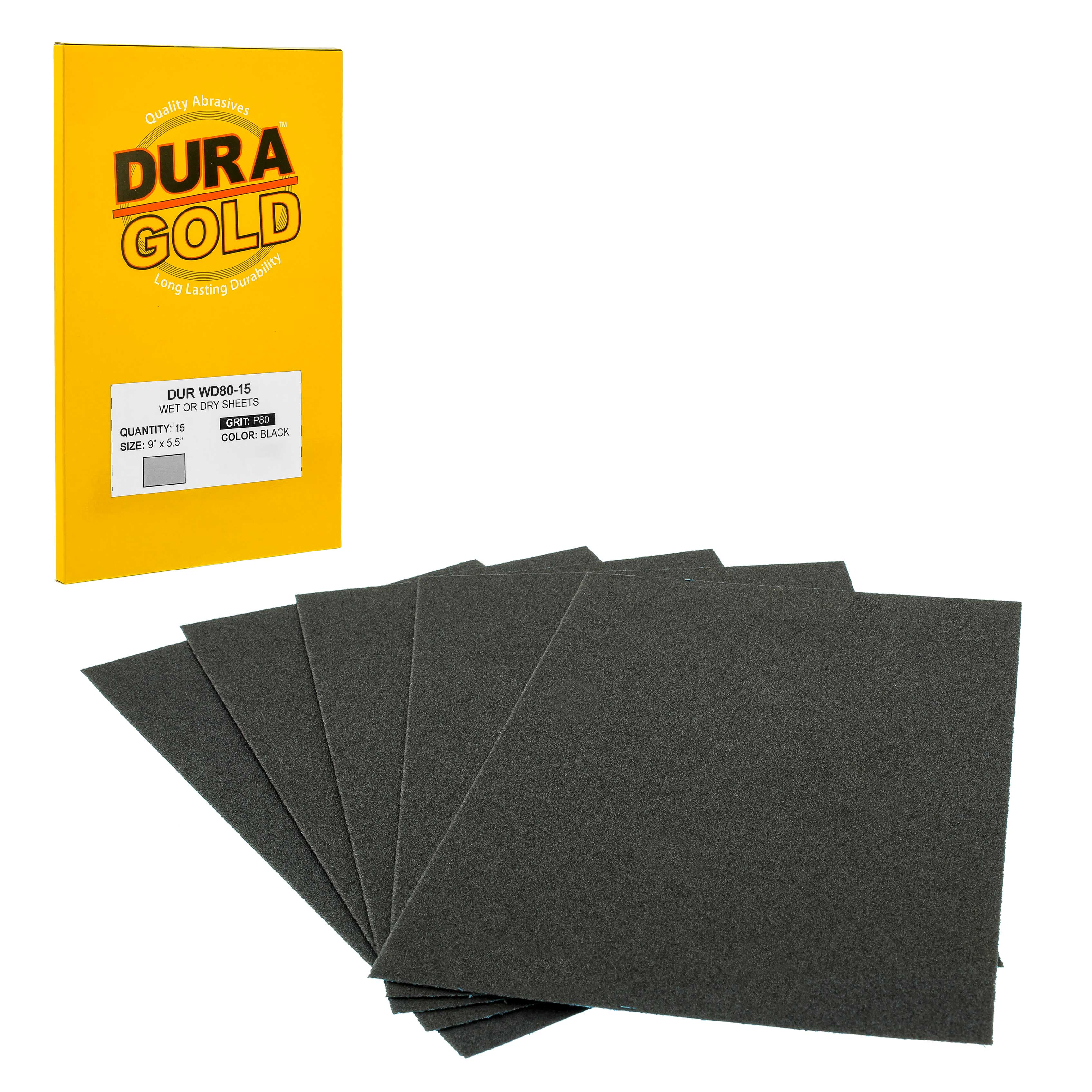 Dura-Gold Premium 80 Grit Wet/Dry Sandpaper - 5-1/2" x 9" Sheets, Box ...