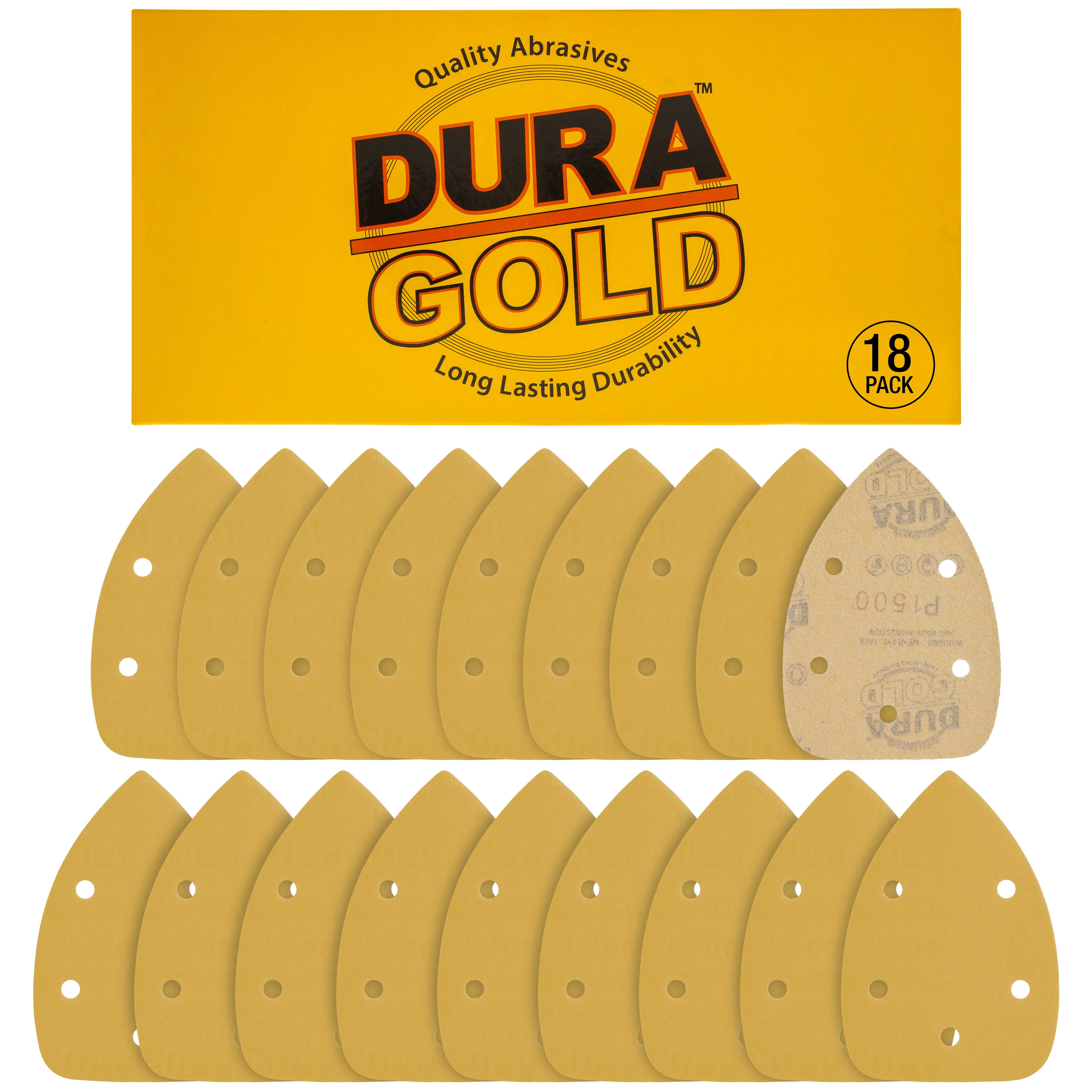 Dura-Gold Premium Mouse Detail Sander Sandpaper Sanding Sheets - 1500 Grit (Box of 18) - 5 Hole ...