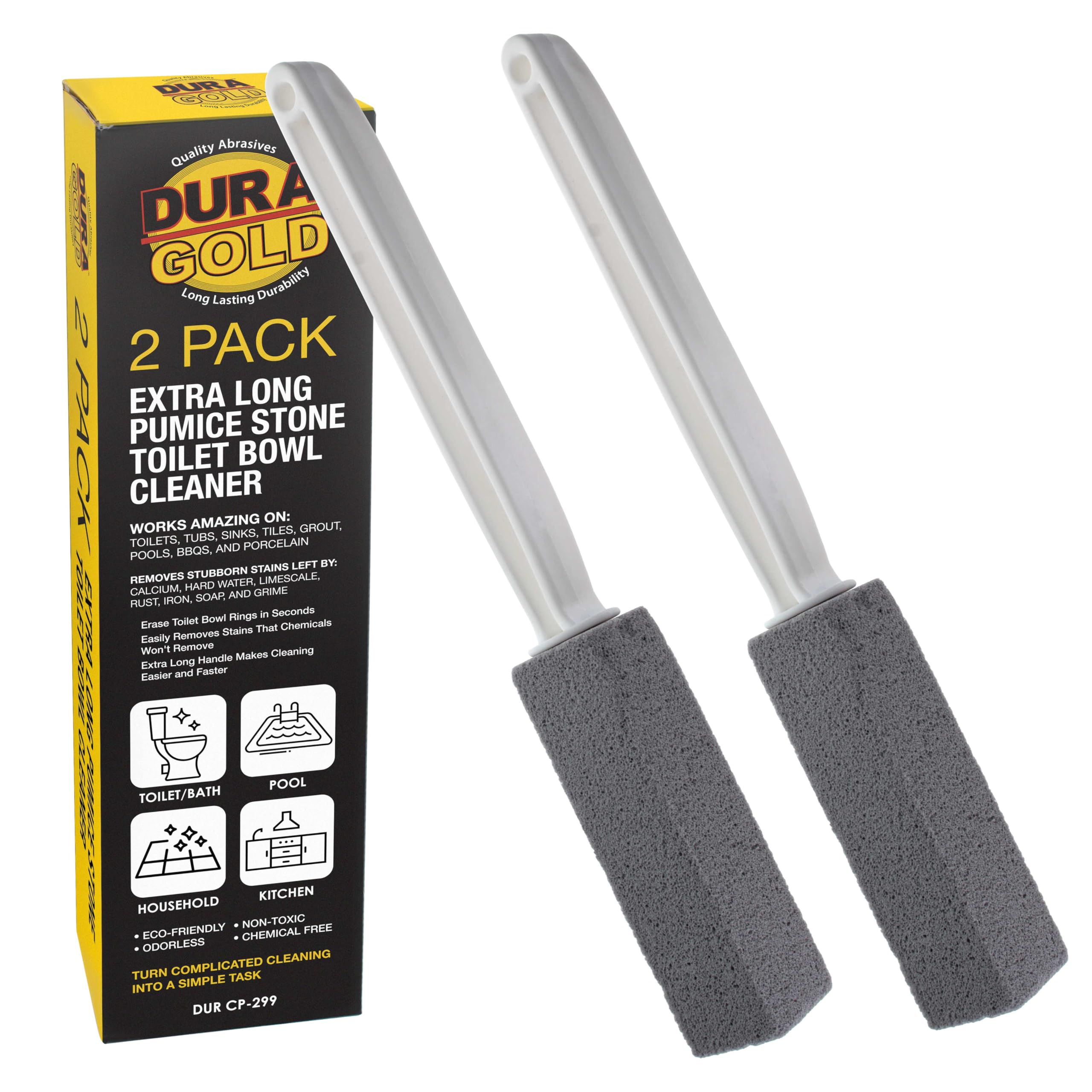 Dura-Gold Pumice Stone Toilet SBF3 Bowl Cleaner, 2 Pack Long Handle - Toliet Stain Remover Heavy ...