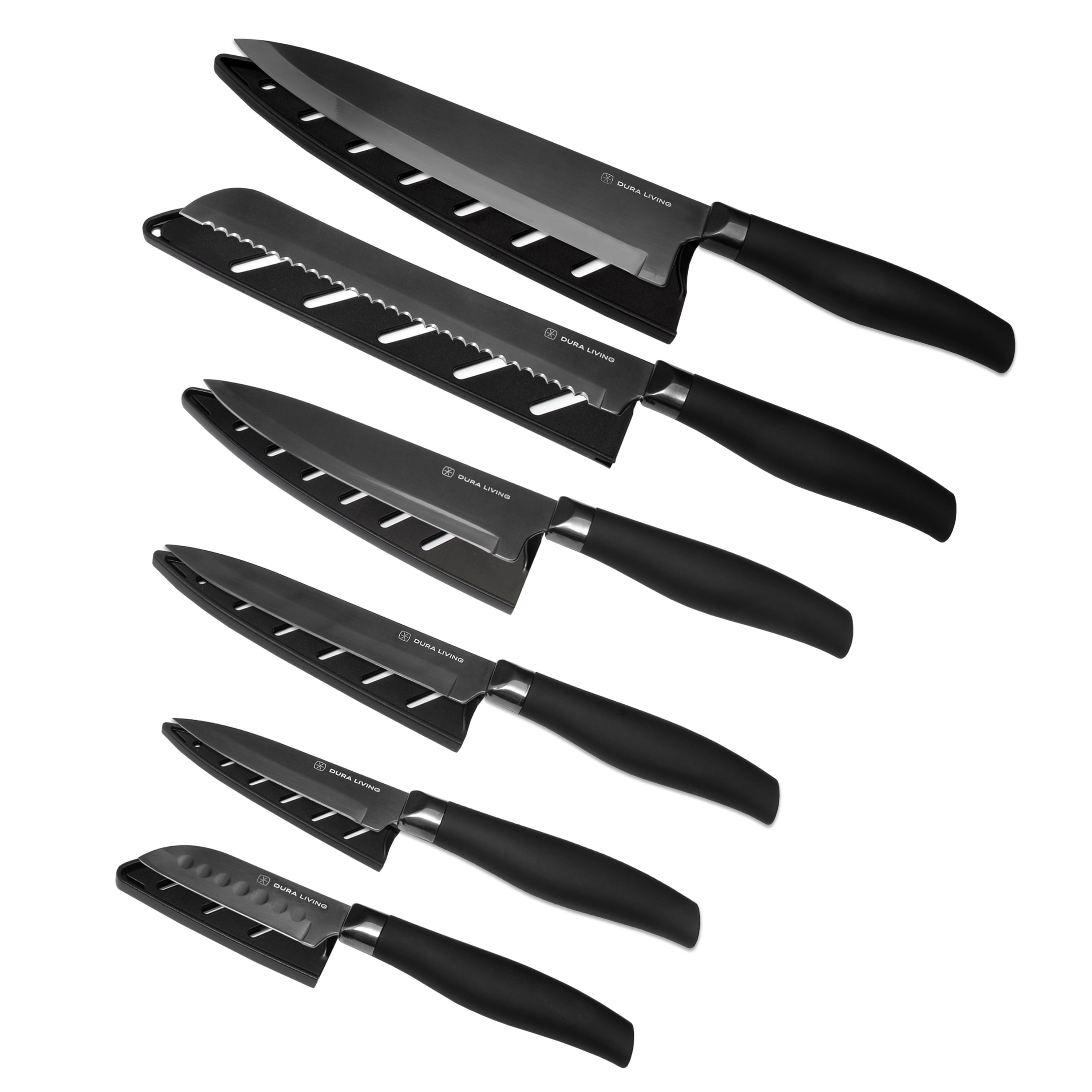 Dura Living 12-Piece Kitchen Knife starter Set - Black Nonstick ...