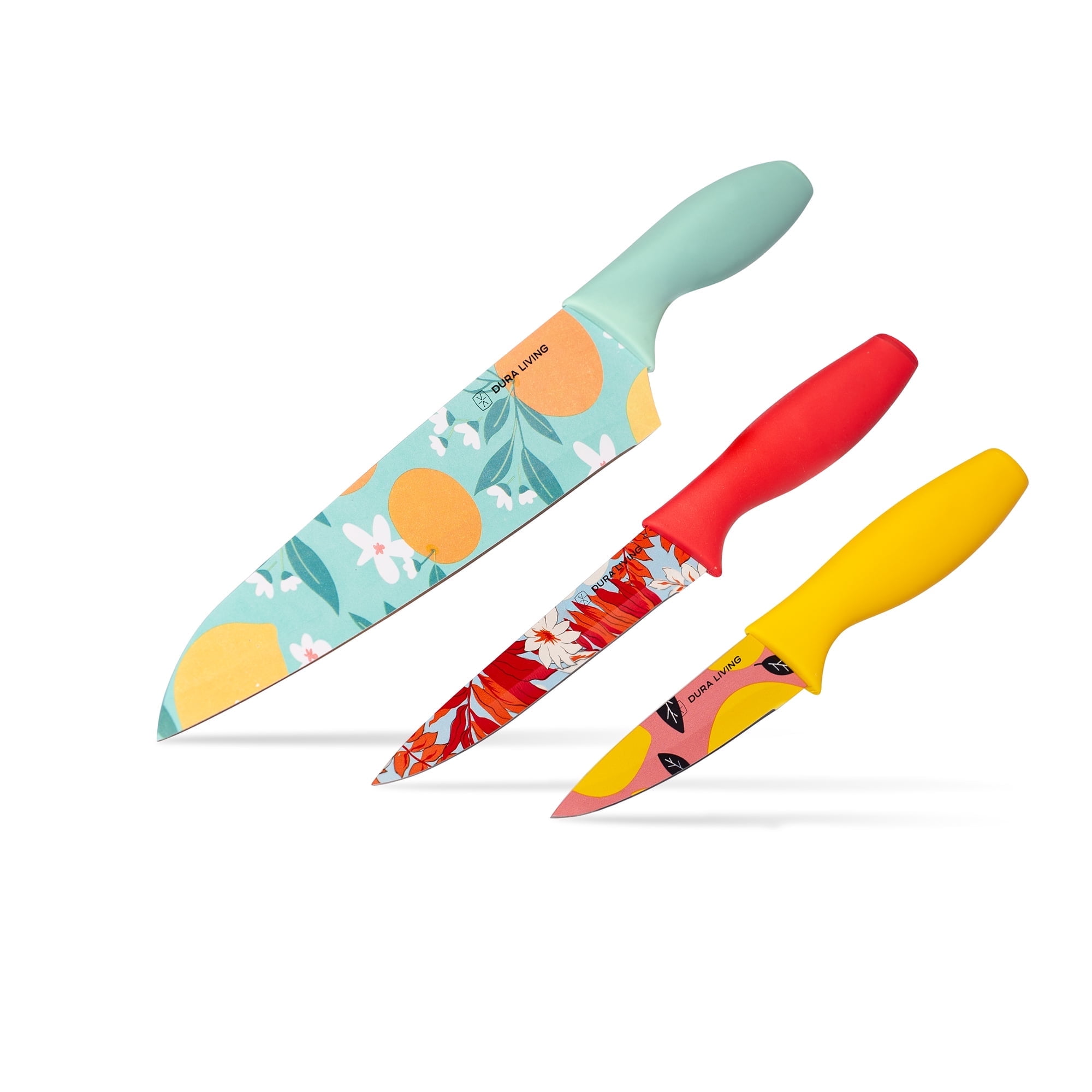 Dura Living 3 Piece Colorful Citrus Kitchen Knife Set - Nonstick ...