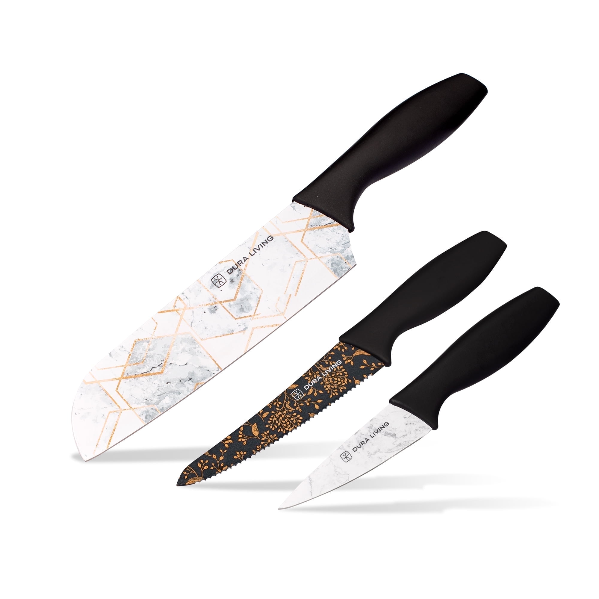 Dura Living 3-Piece Marble Kitchen Knife Set - Nonstick Stainless Steel ...