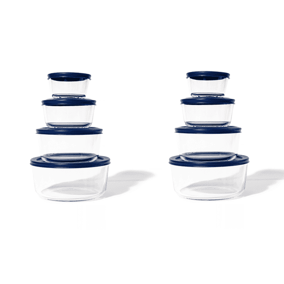 Dura Living Glass Food Kitchen Storage Containers - 16 Piece Round ...