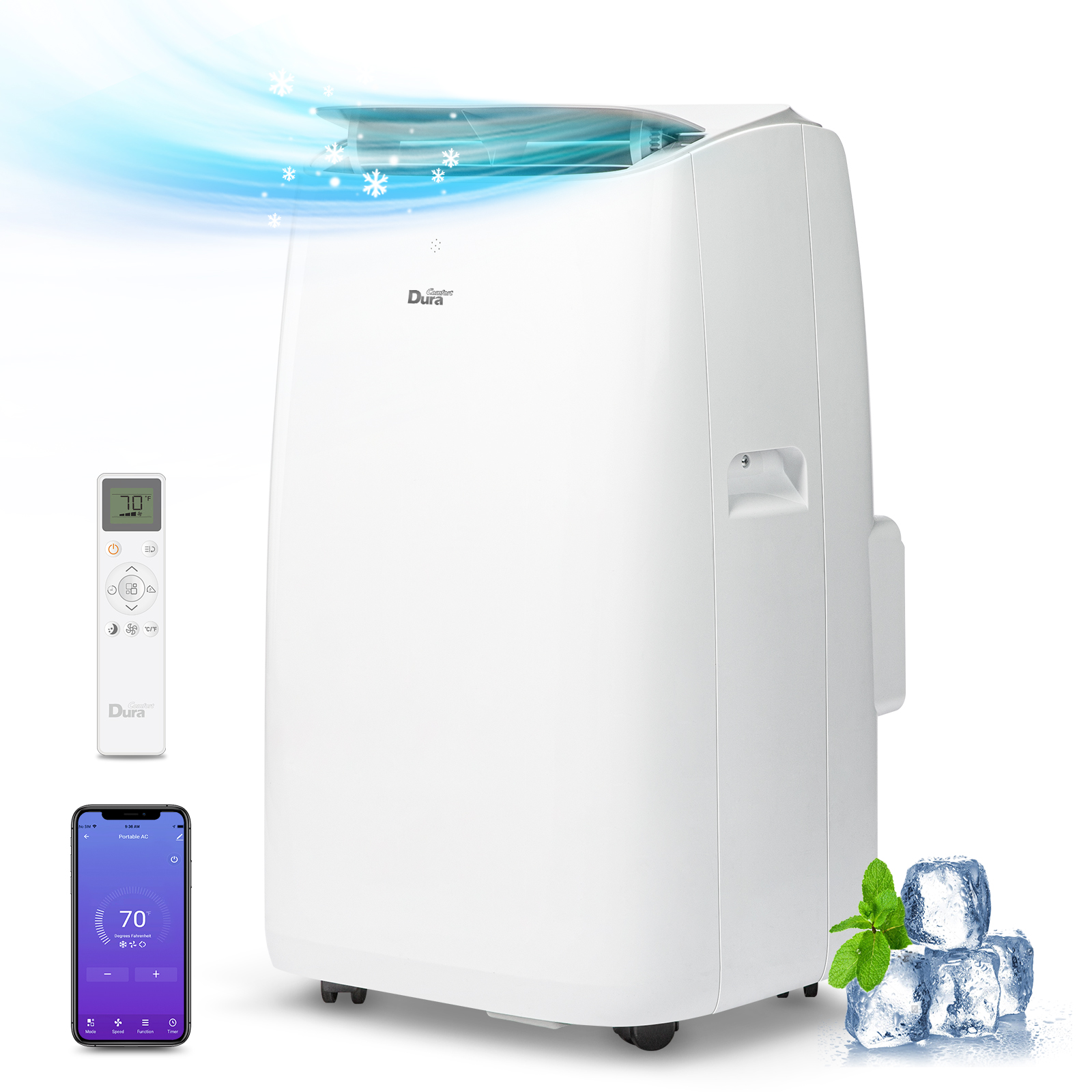 DuraComfort 8150BTU (12000 BTU ASHRAE) Portable Air Conditioner with Remote Control, White ...