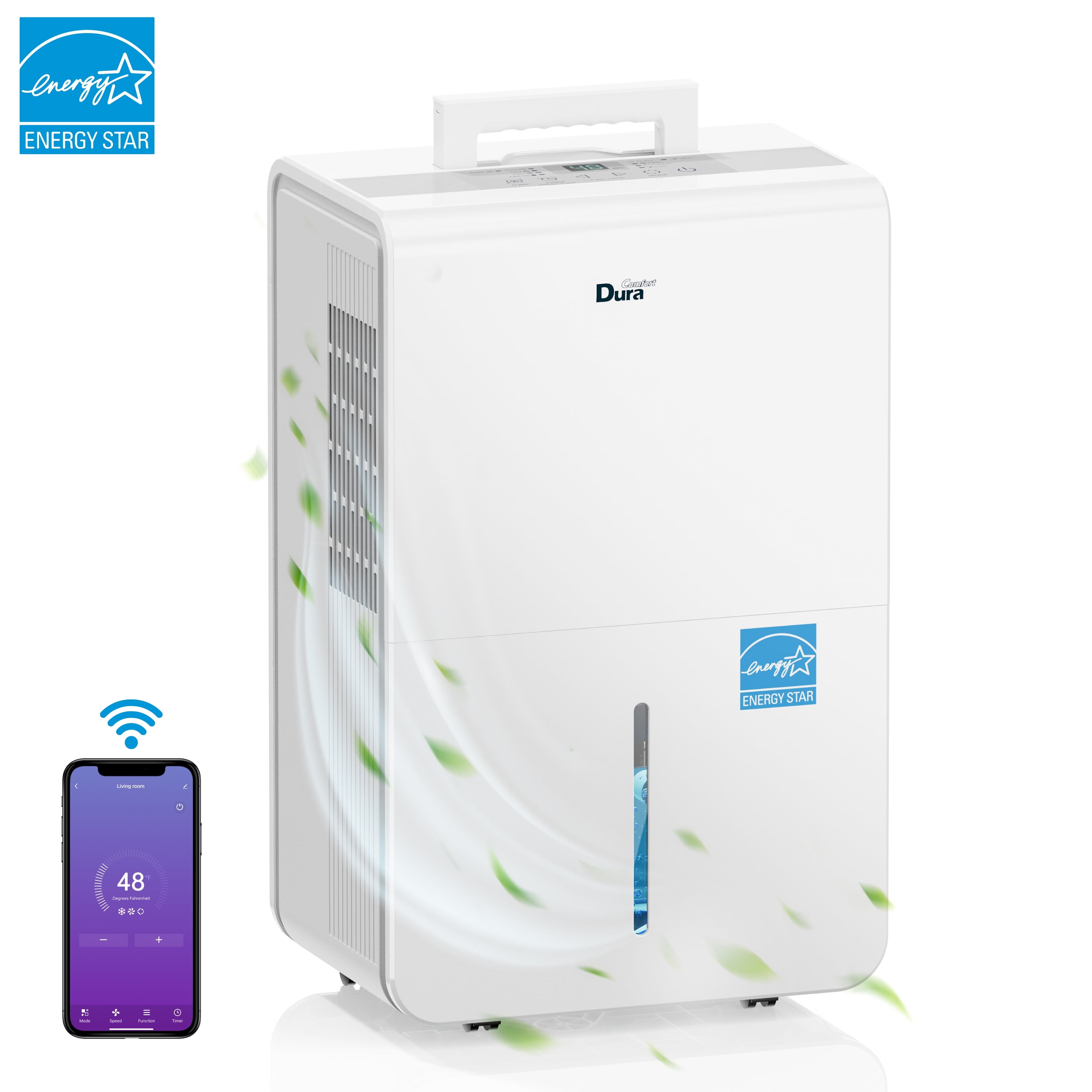 DuraComfort Dehumidifier, 50 Pints, 4,500 Sq.Ft, Built-In Pump, WiFi ...