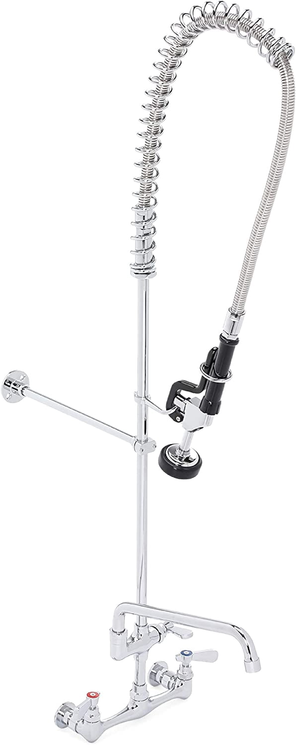 DuraSteel Commercial Kitchen Wall Mount Pre-Rinse Faucet, 42" Height 8 ...