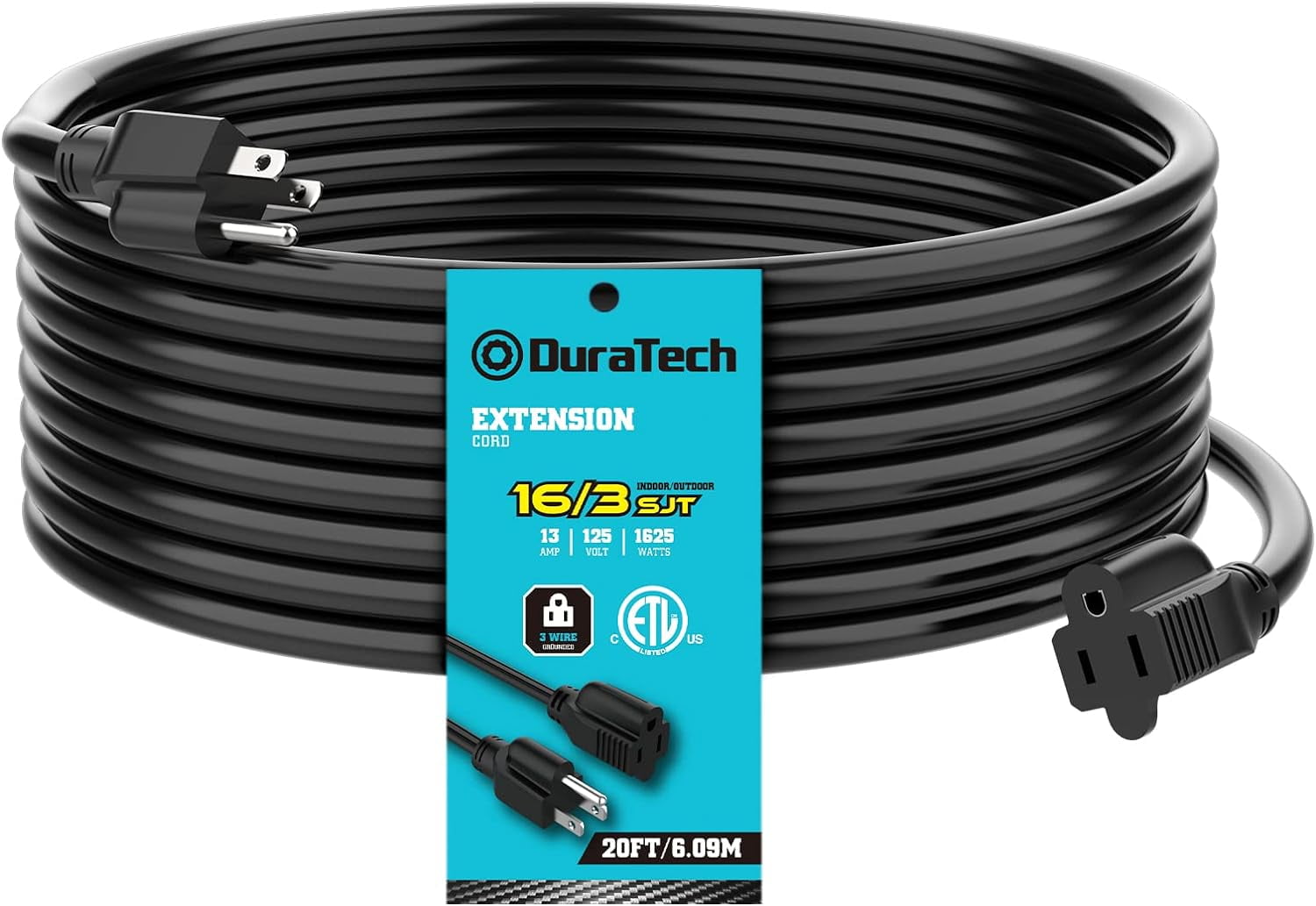 DuraTech Extension Cord 20 ft, Outdoor Extension Cord, 16/3 SJT, 13 ...