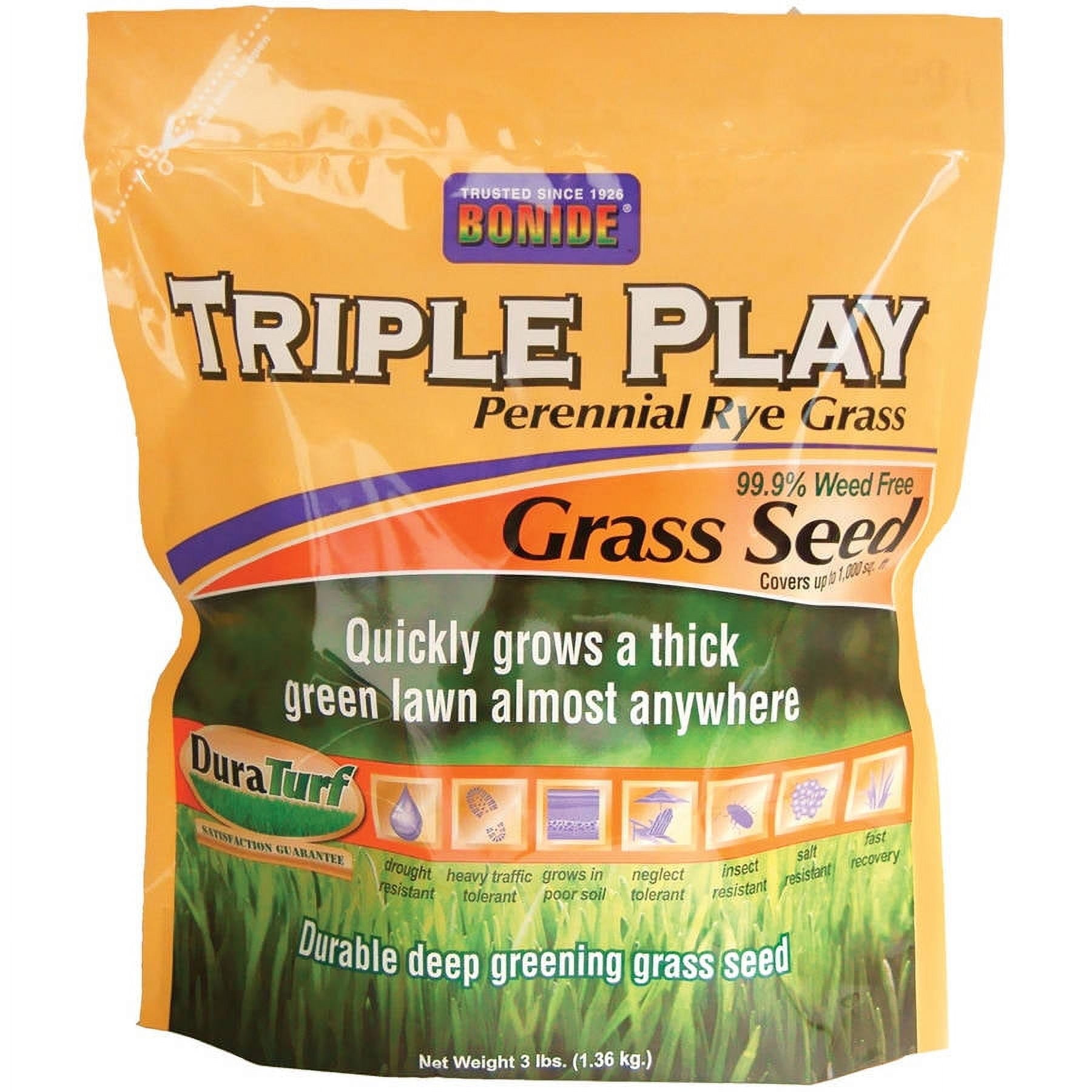 DuraTurf 60271 Endophyte Enhanced Triple Play Rye Grass Seed, 3 lb, Bag ...