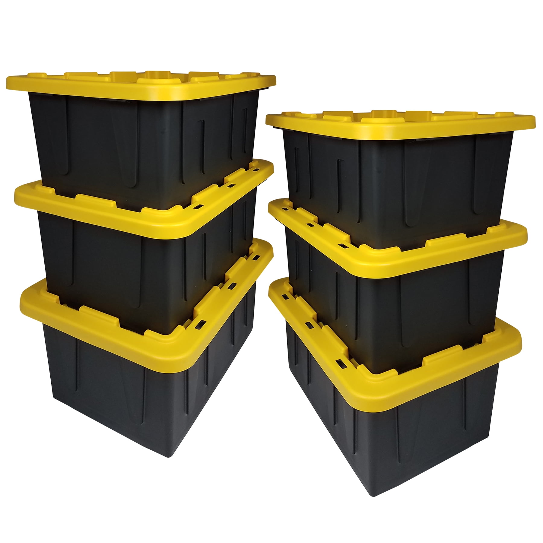 Durabilt by Homz - 15 Gal. Plastic Storage Tote, Black/Yellow, Set of 6 ...