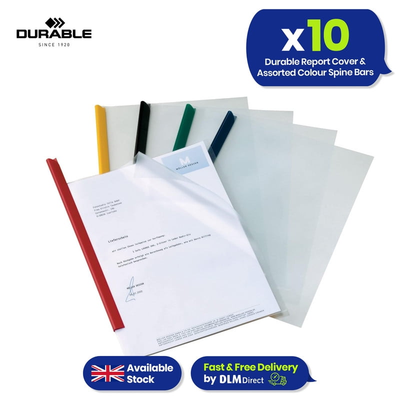 Durable 10-Pack Clear A4 Report Covers with Spine Bars, Plastic ...