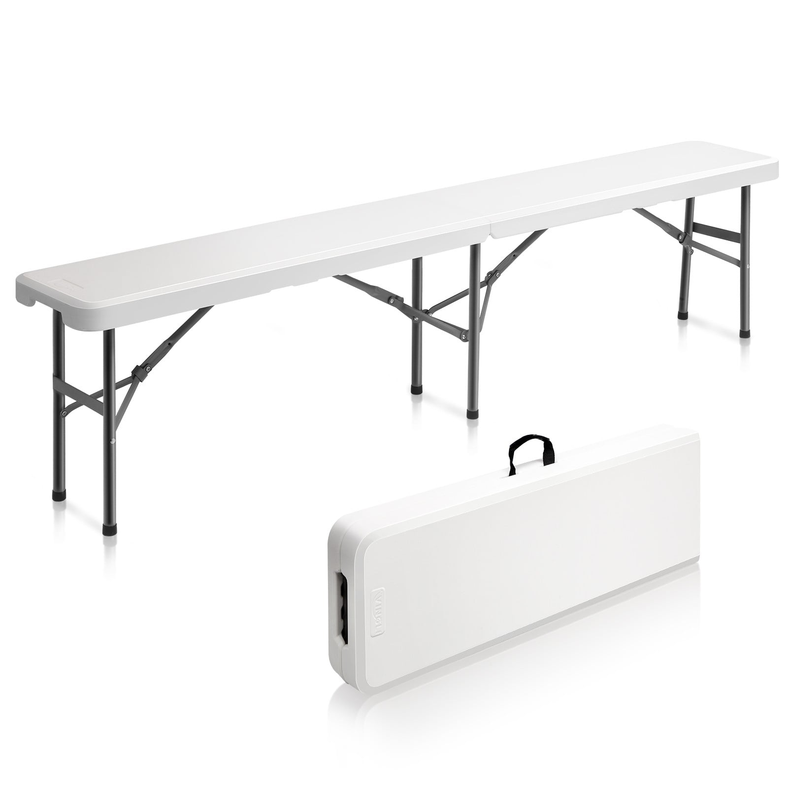 Durable 2 Piece In/Outdoor Patio 6 FT Portable Folding Plastic White ...