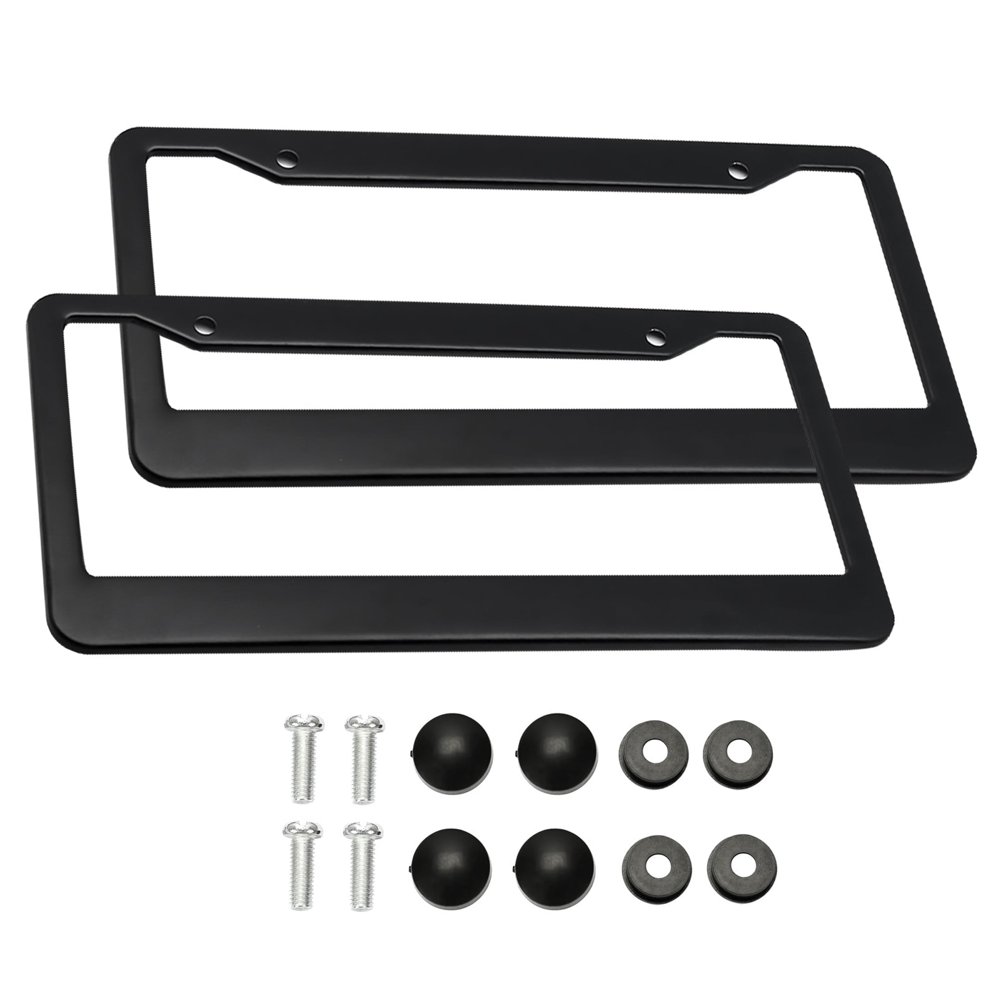 Durable 2PCS Stainless Steel Universal Black License Plate Frame Cover ...