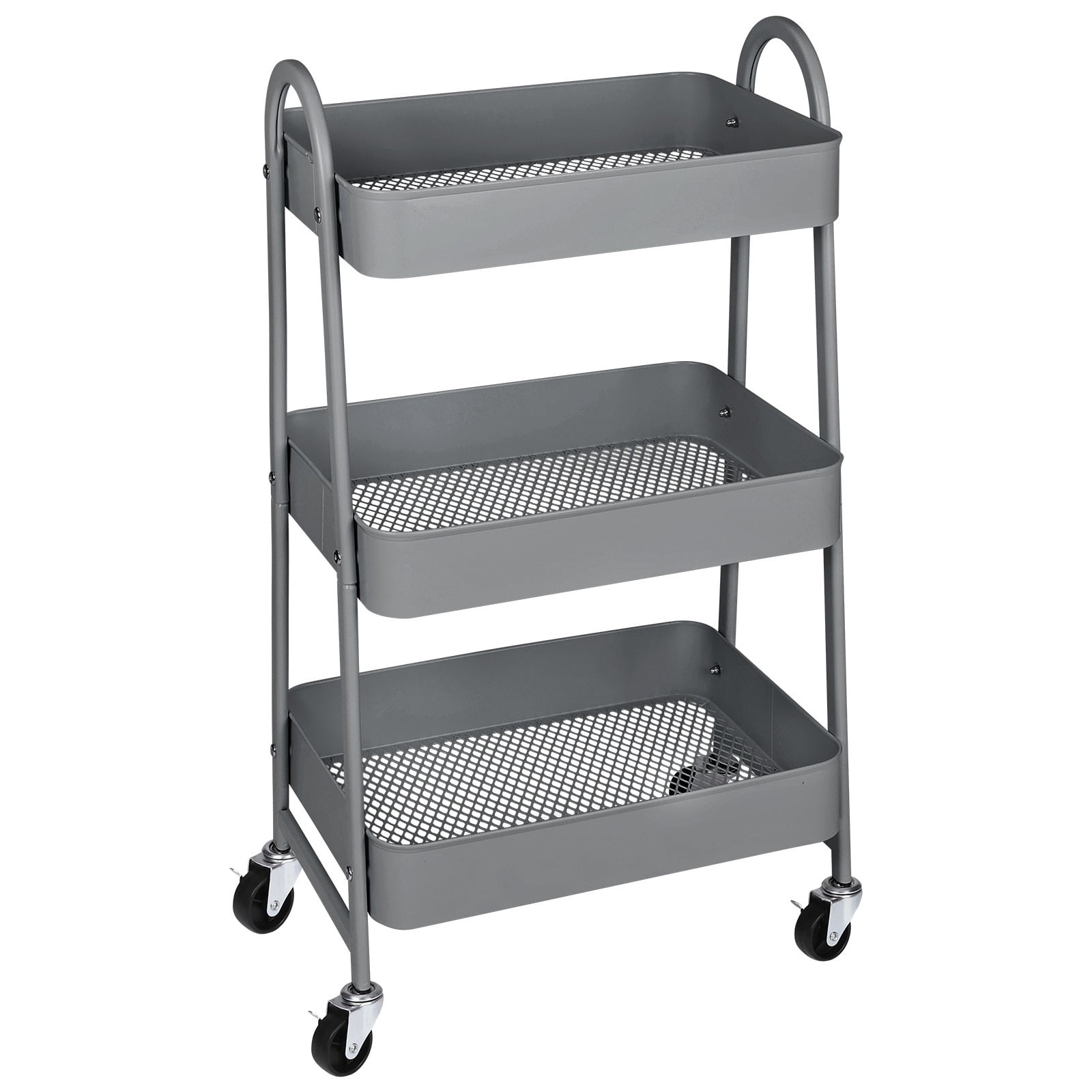 Durable 3-Tier Metal Rolling Cart with Mesh Baskets & Lockable Wheels ...