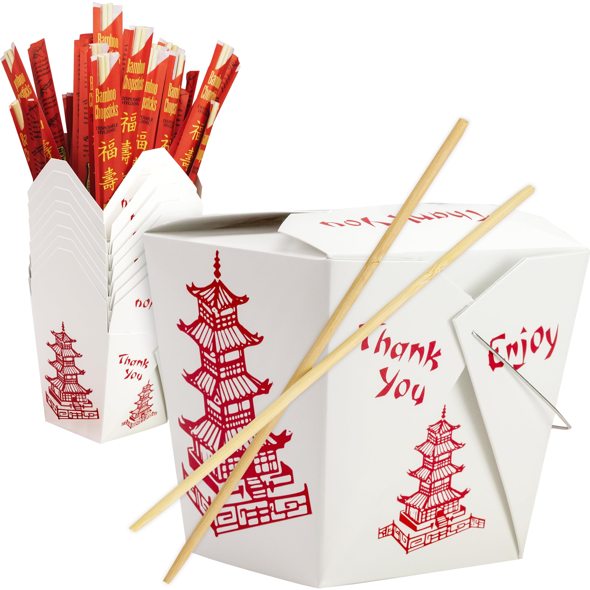 Durable 32 Oz Chinese Take Out Boxes. 25pk Food Containers With 25pk Sleeved and Separated ...