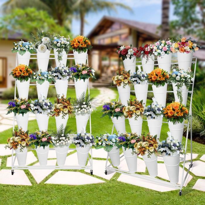 Durable 4-Tier White Flower Bar Stand with 16 White Conical Flower ...