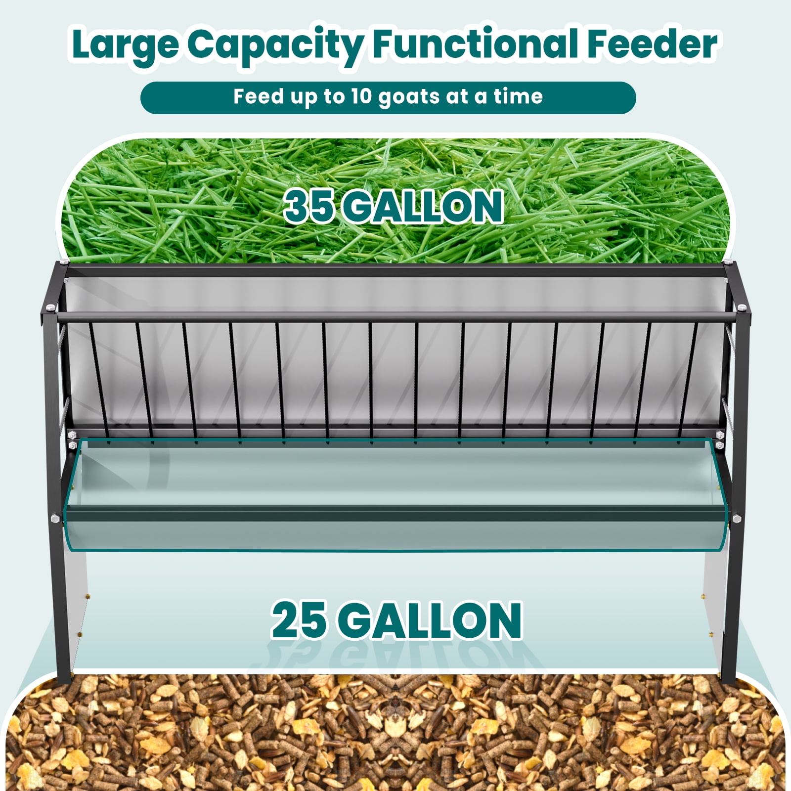 Durable 5-Feet Pasture Feeder, Galvanized Steel Livestock Goat Feeder ...